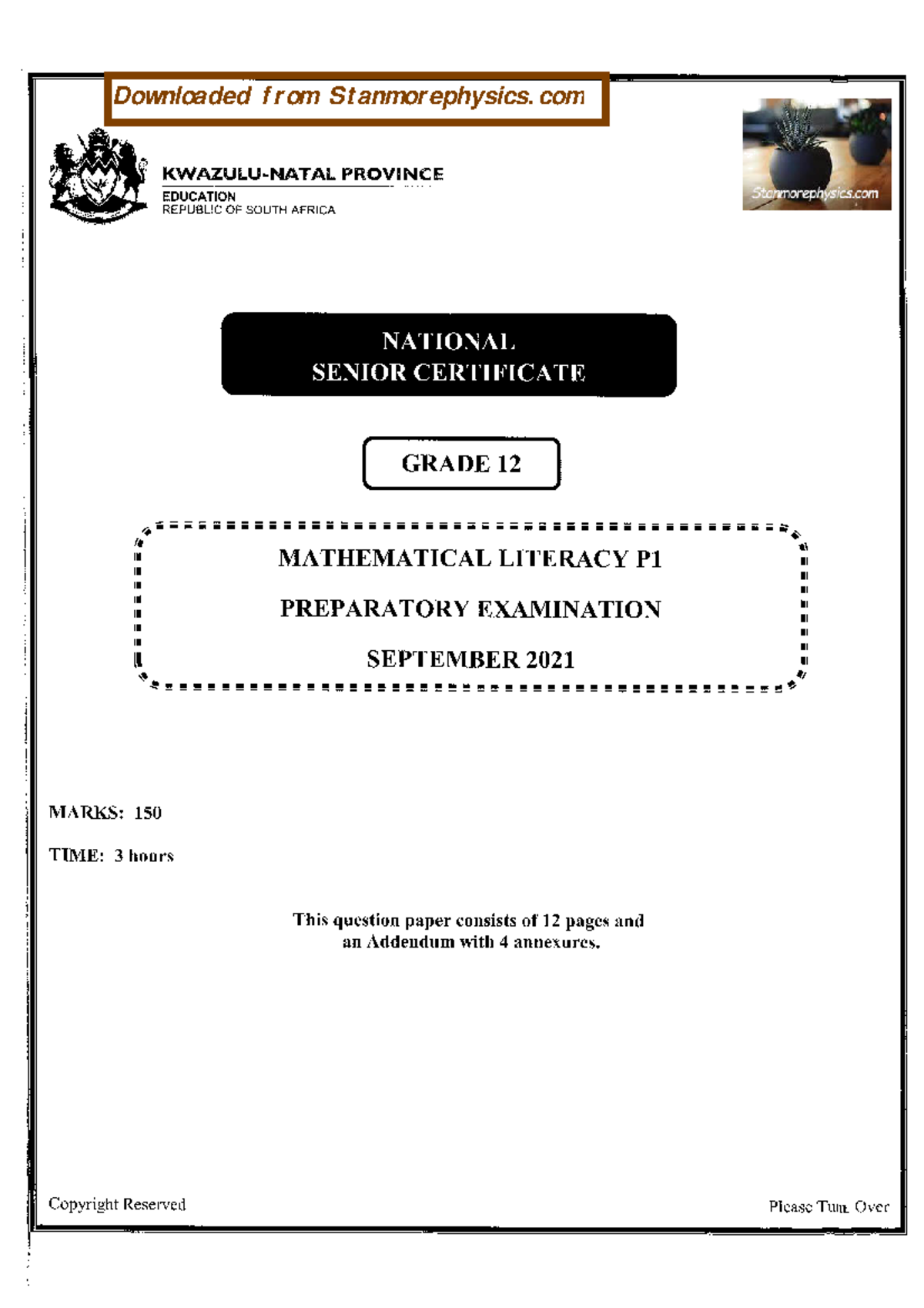 Maths Literacy Grade 12 Trial 2021 P1 And Memo Mathematical Literacy