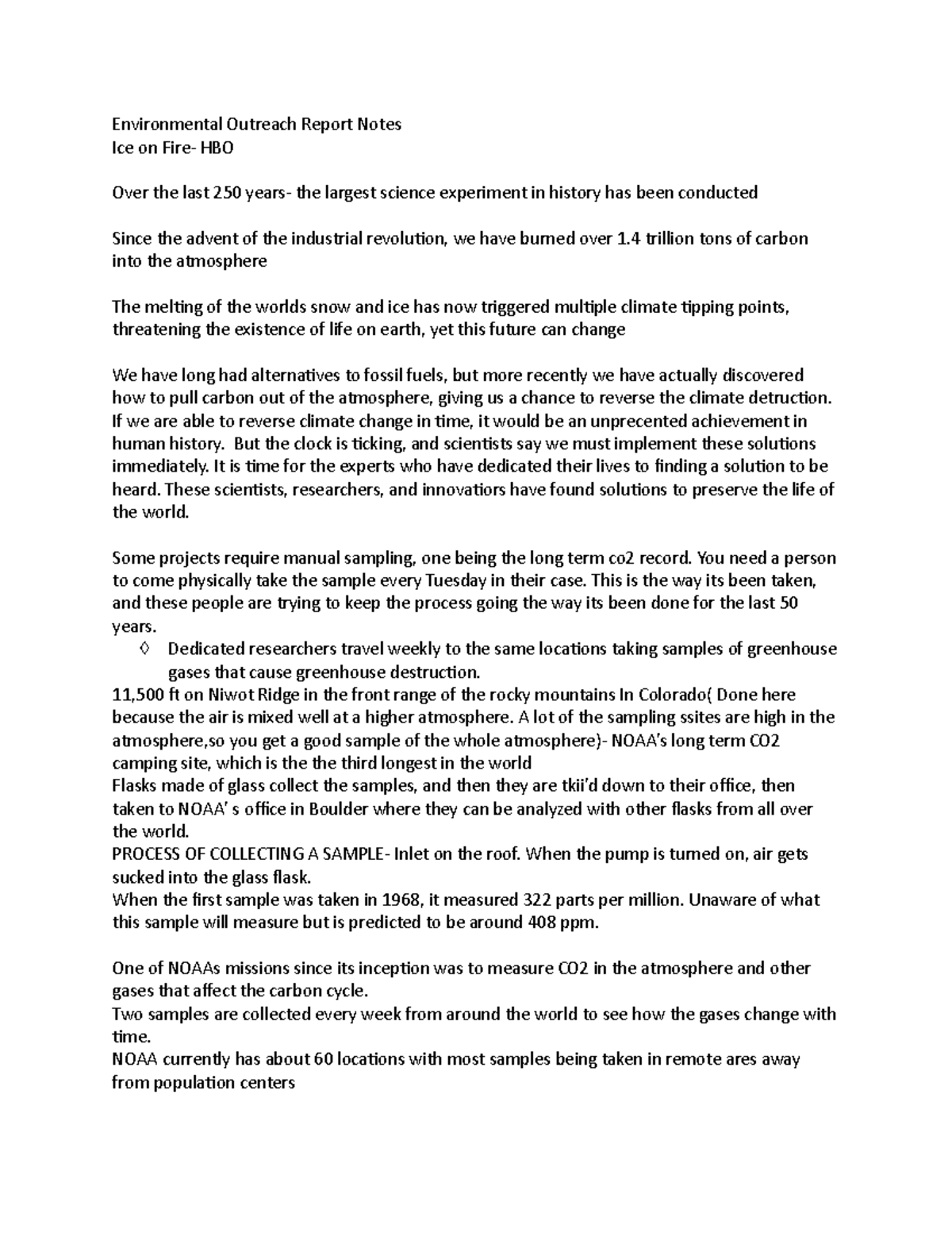 Environmental Outreach Report Notes - If we are able to reverse climate ...