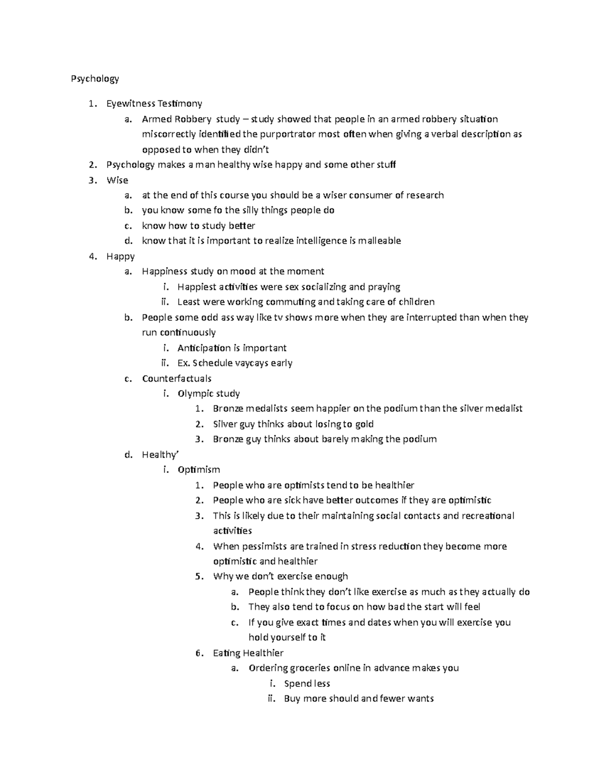 Lecture notes, lecture Final lecture - Psychology 1. Eyewitness ...