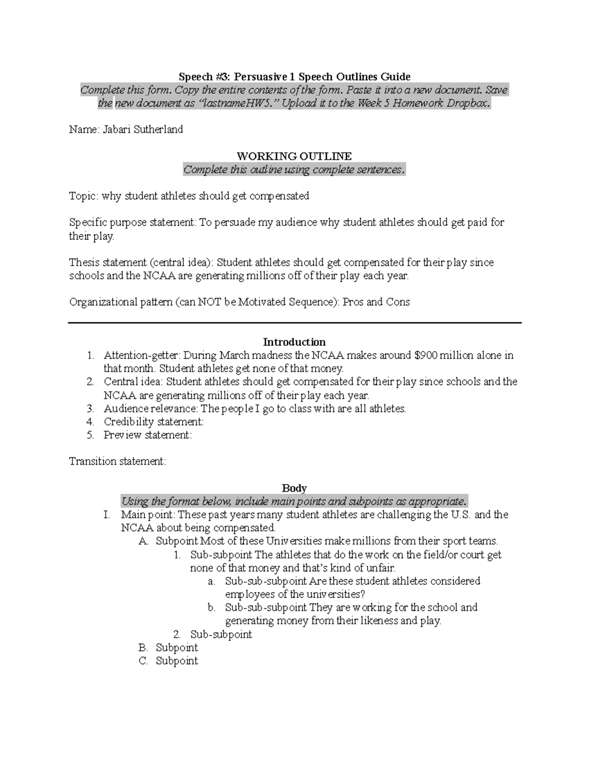 Unit 5 hw-converted - Homework for Unit 5 - Speech #3: Persuasive 1 ...