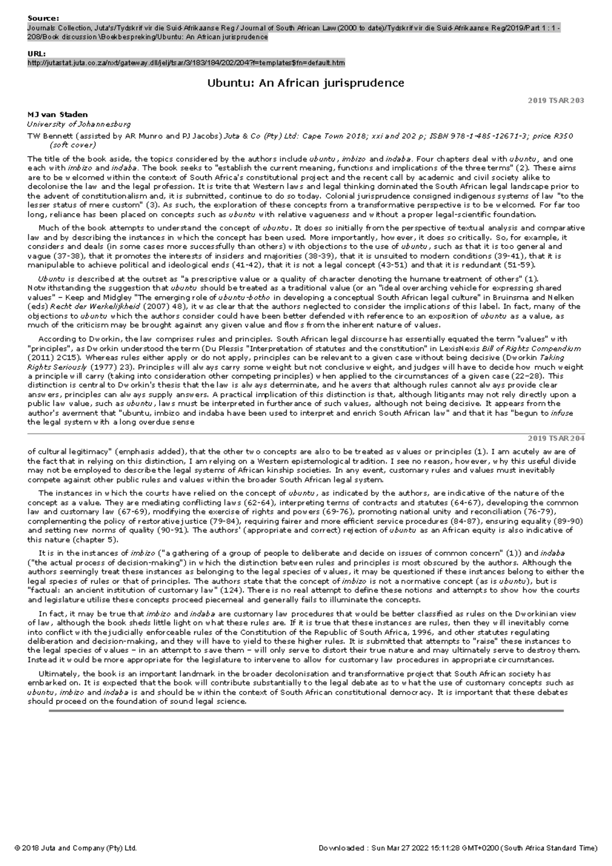 Ubuntu An African jurisprudence - Source: - Studocu