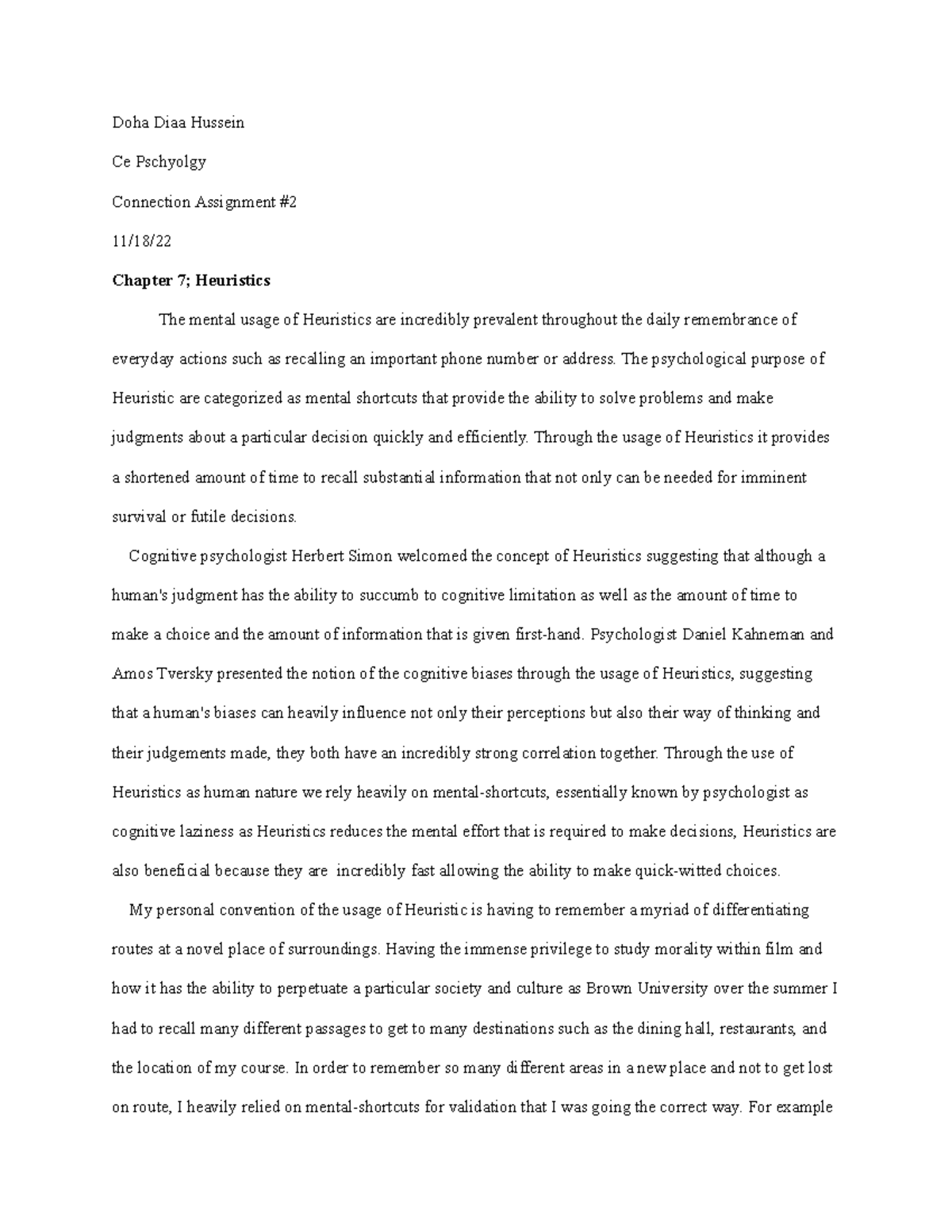 Connection To Life Paper 2 - Doha Diaa Hussein Ce Pschyolgy Connection ...