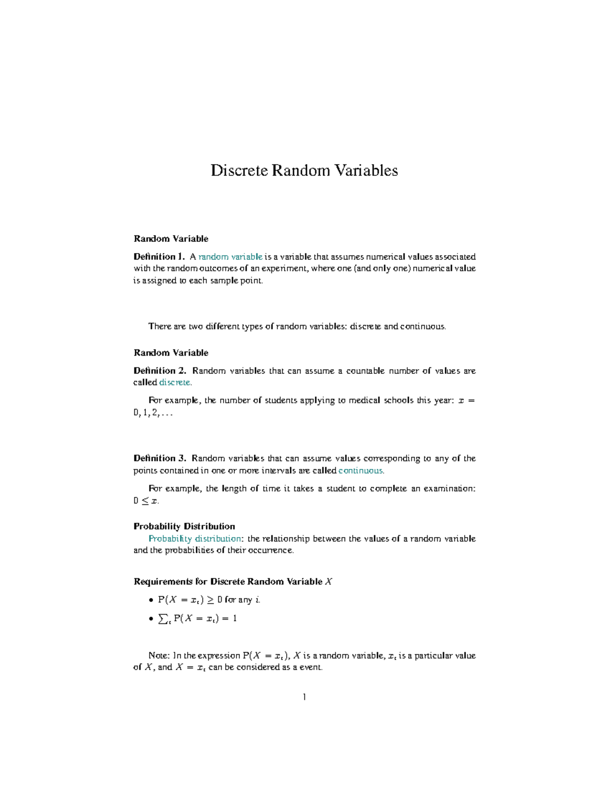 Notes - jkkn - Discrete Random Variables Random Variable Definition 1 ...