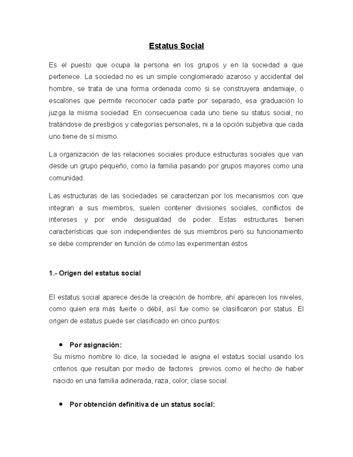 255704453-Estatus-Social - Estatus Social Es el puesto que ocupa la ...