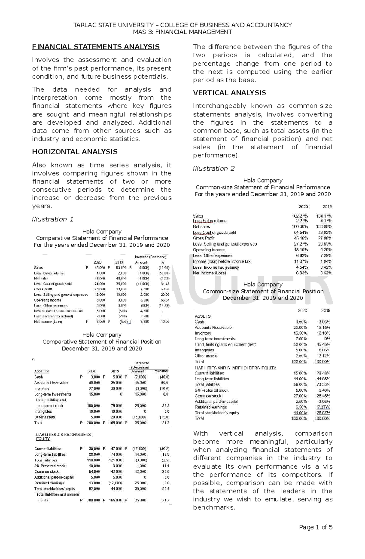1 Financial Statements Analysis - MAS 3: FINANCIAL MANAGEMENT FINANCIAL ...