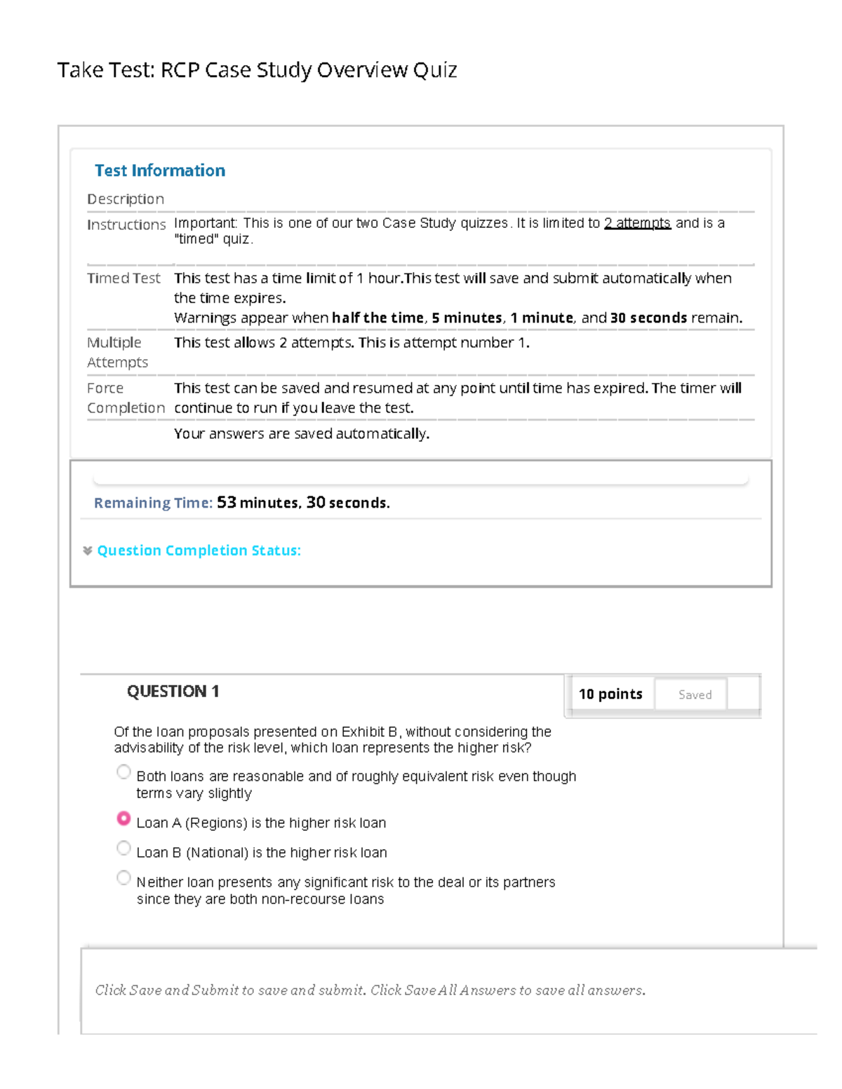 Take Test: RCP Case Study Overview Quiz – FIN 6322.0W1 - Take Test: RCP ...