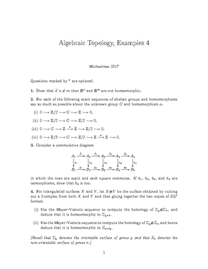Algebraic Topology 2017-2018 Example Sheet 3 - Algebraic Topology ...