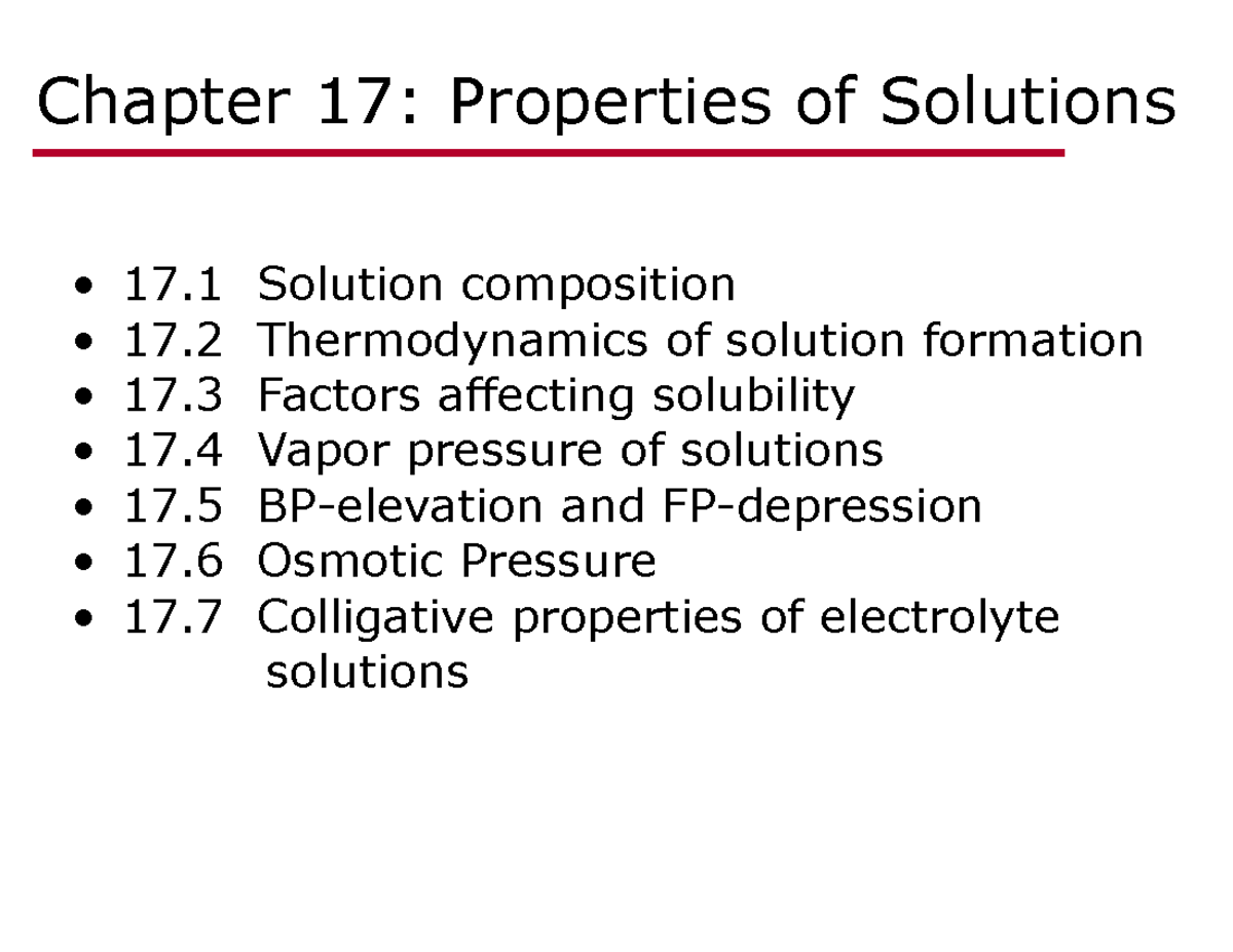 CHEM 121 Chapter 17 notes Fall 2022 - Chapter 17: Properties of ...