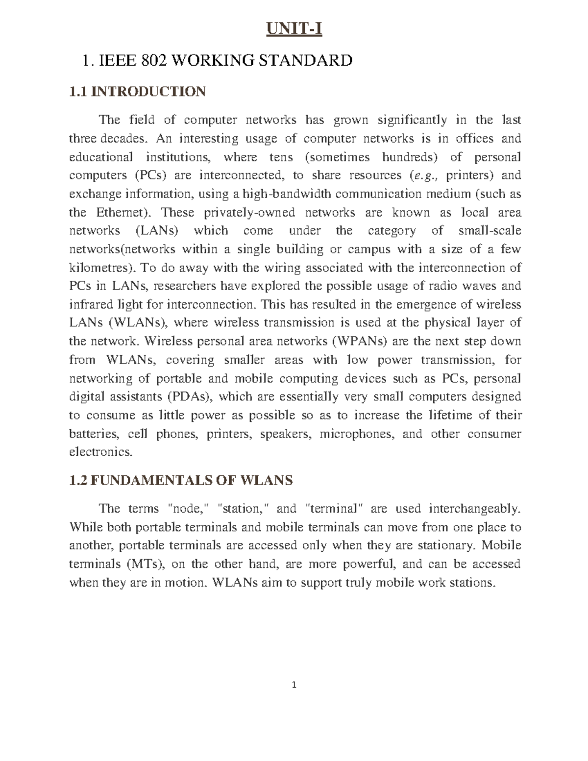 ASN- Notes -Unit1 - UNIT-I 1. IEEE 802 WORKING STANDARD 1 INTRODUCTION ...