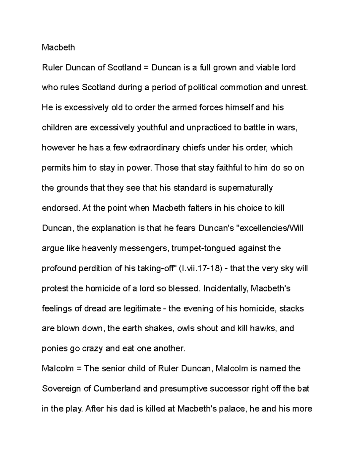 Macbeth - Assignments - Macbeth Ruler Duncan of Scotland = Duncan is a ...