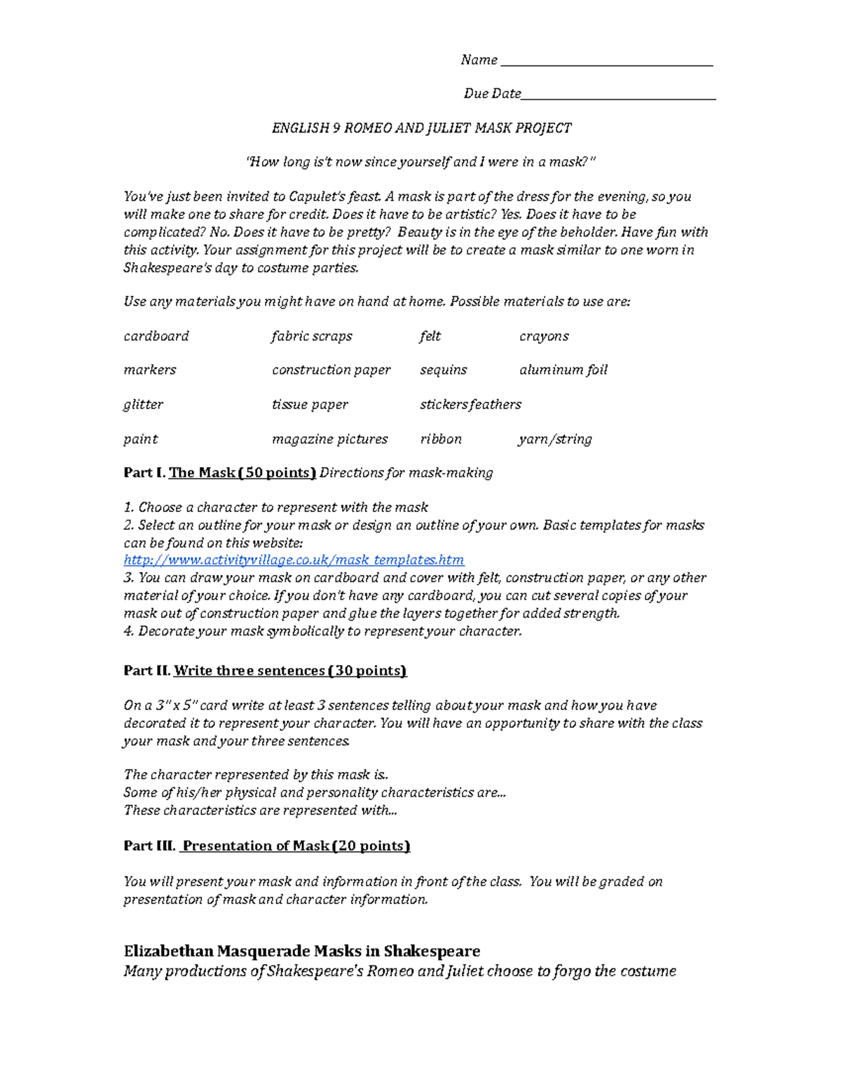 Mask Instructions - project - Name ...