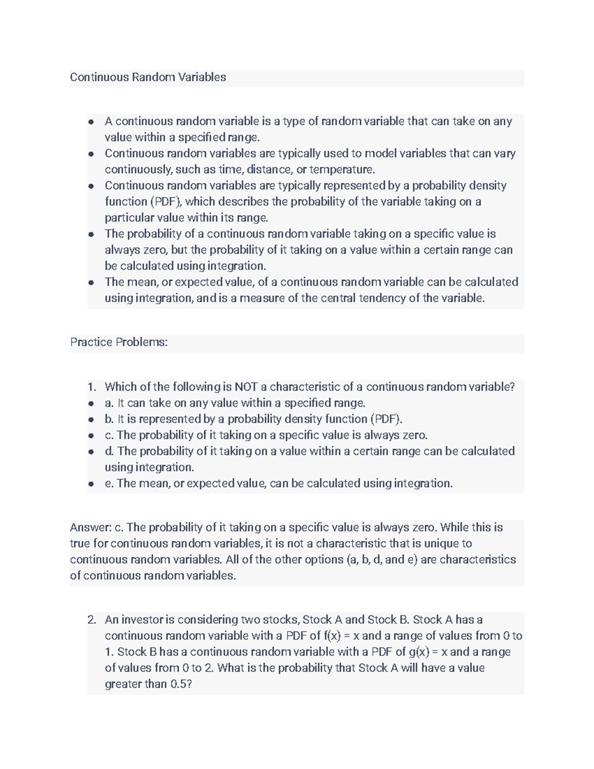 Continuous Random Variables - Continuous random variables are typically ...