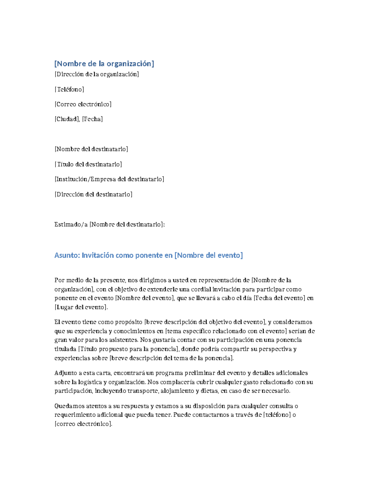 Invitacion Ponente Evento - [Nombre de la organización] [Dirección de ...