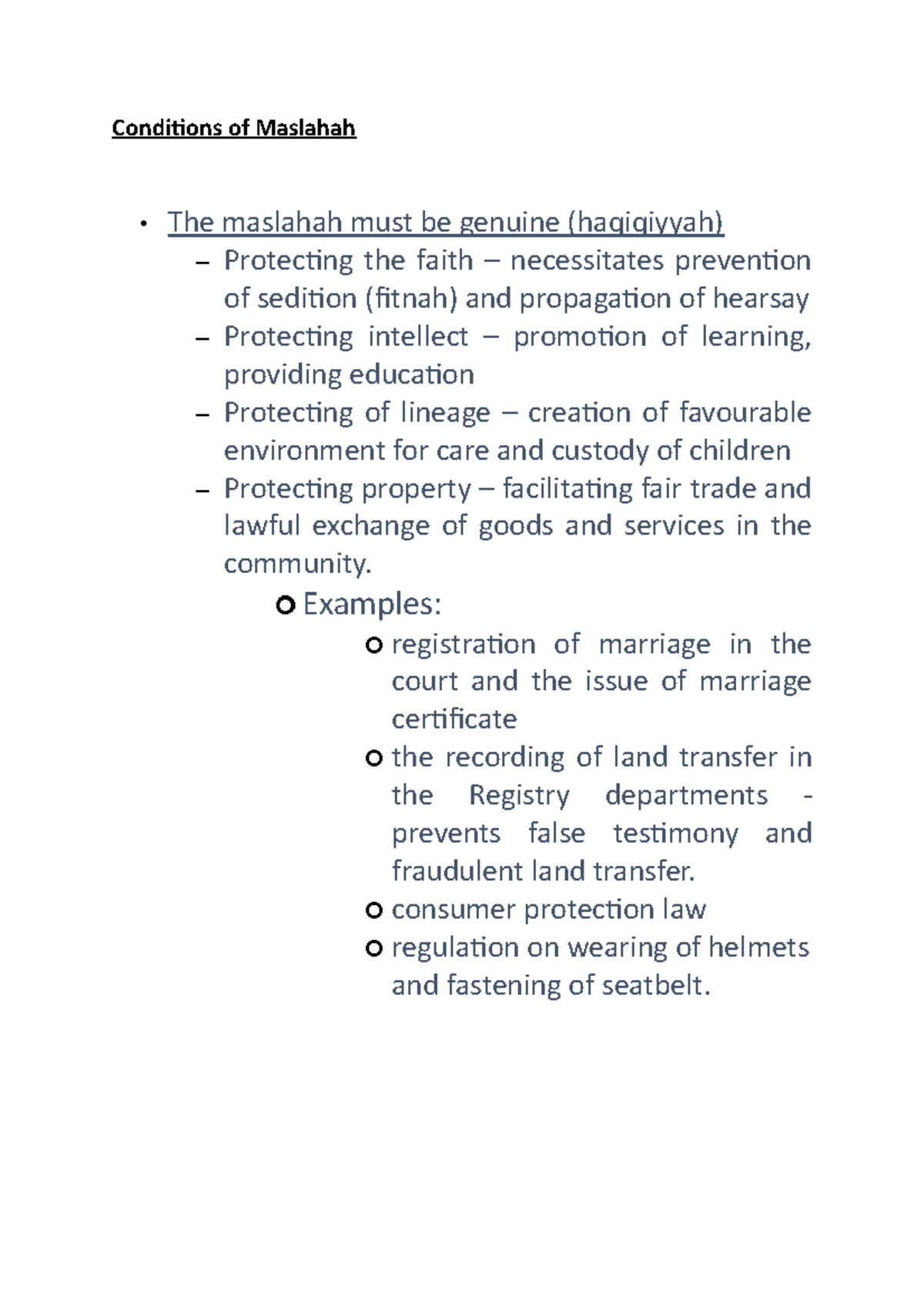 Conditions of Maslahah - Conditions of Maslahah The maslahah must be ...
