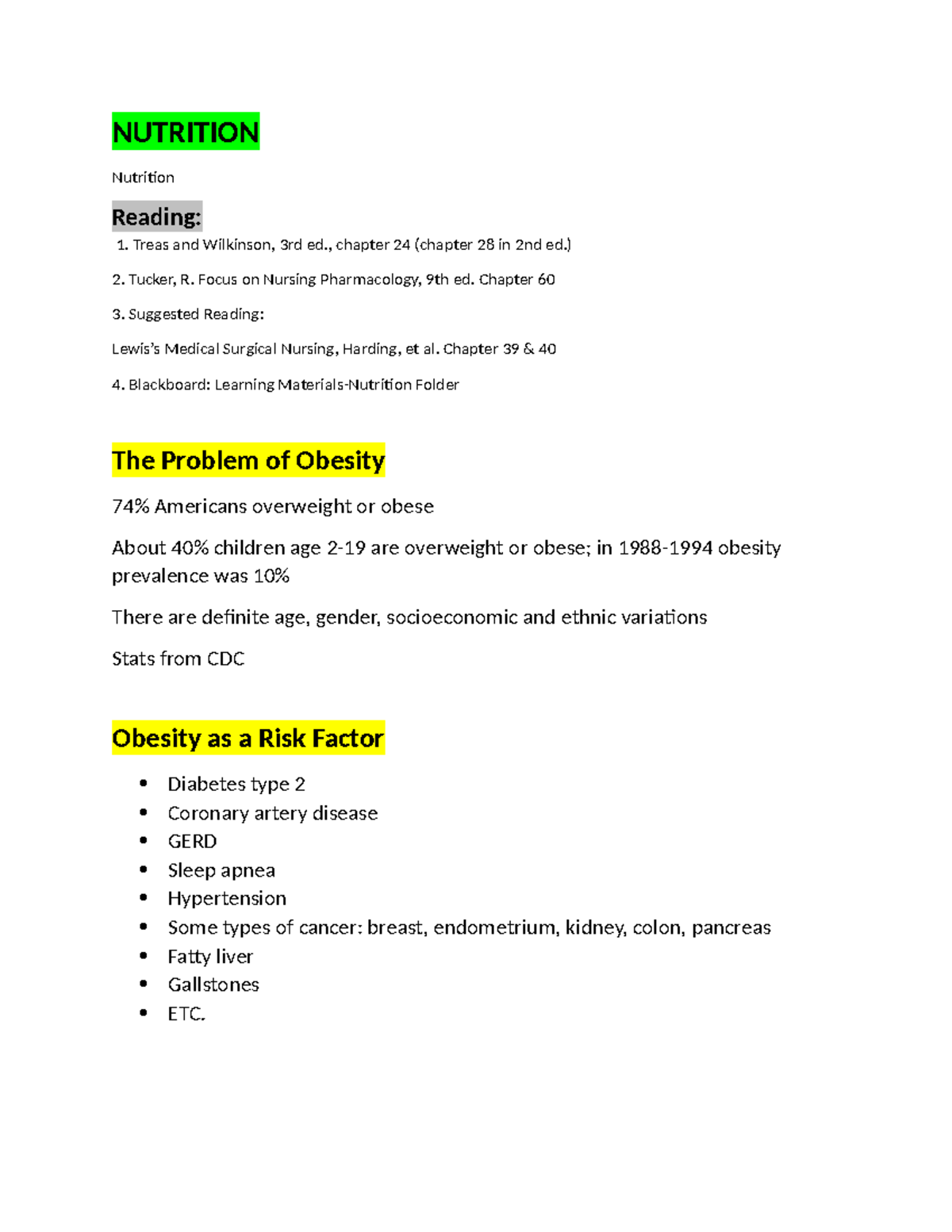 Nutrition Study Guide - Fundamentals of Nursing - NUTRITION Nutrition ...
