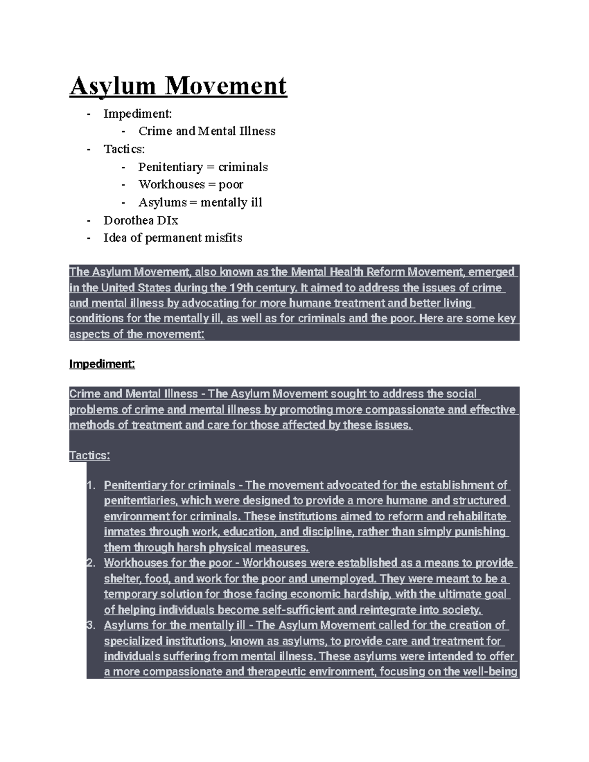 Asylum Movement and how it influenced the US Key Questions - Asylum ...