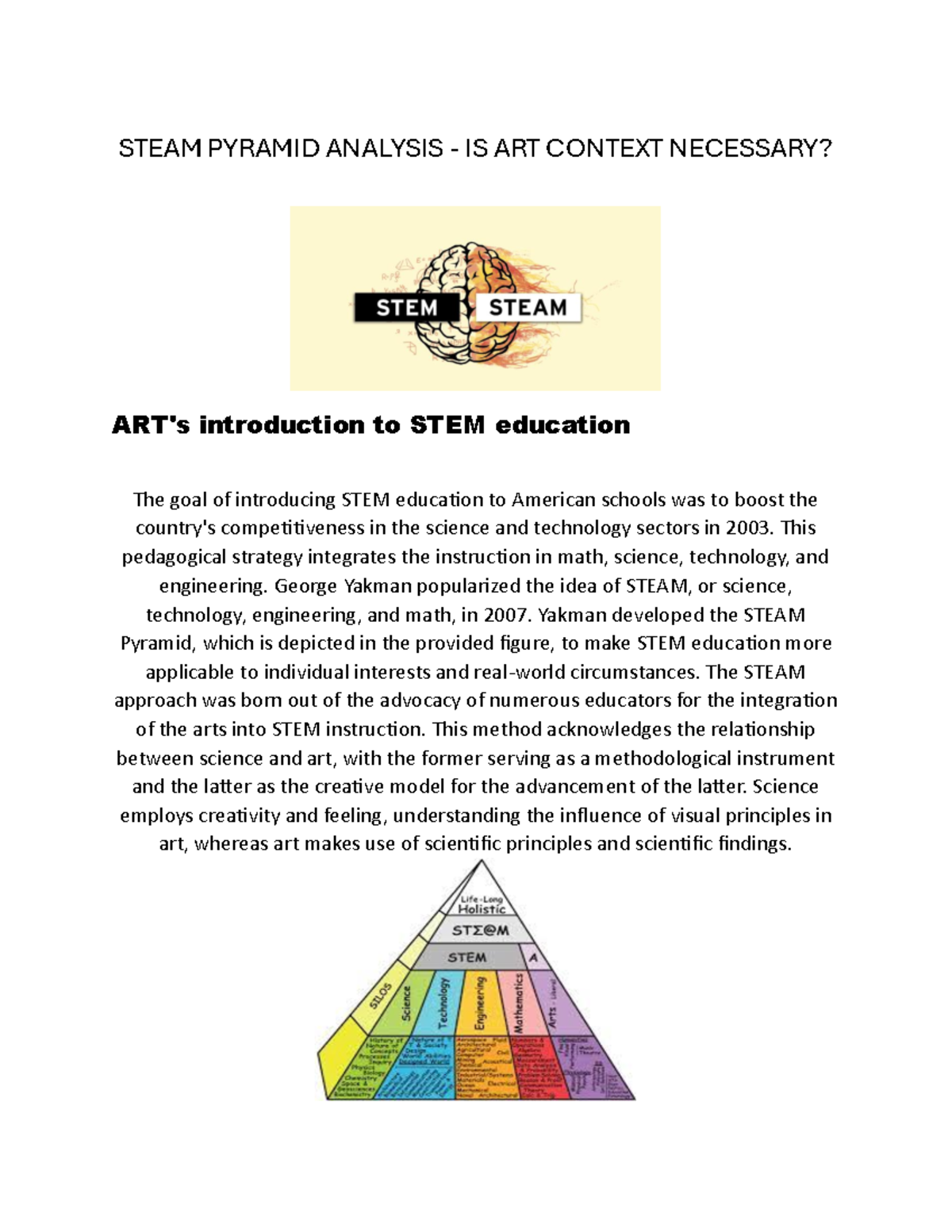Steam Pyramid Analysis - STEAM PYRAMID ANALYSIS - IS ART CONTEXT NECESSARY? ART's introduction ...