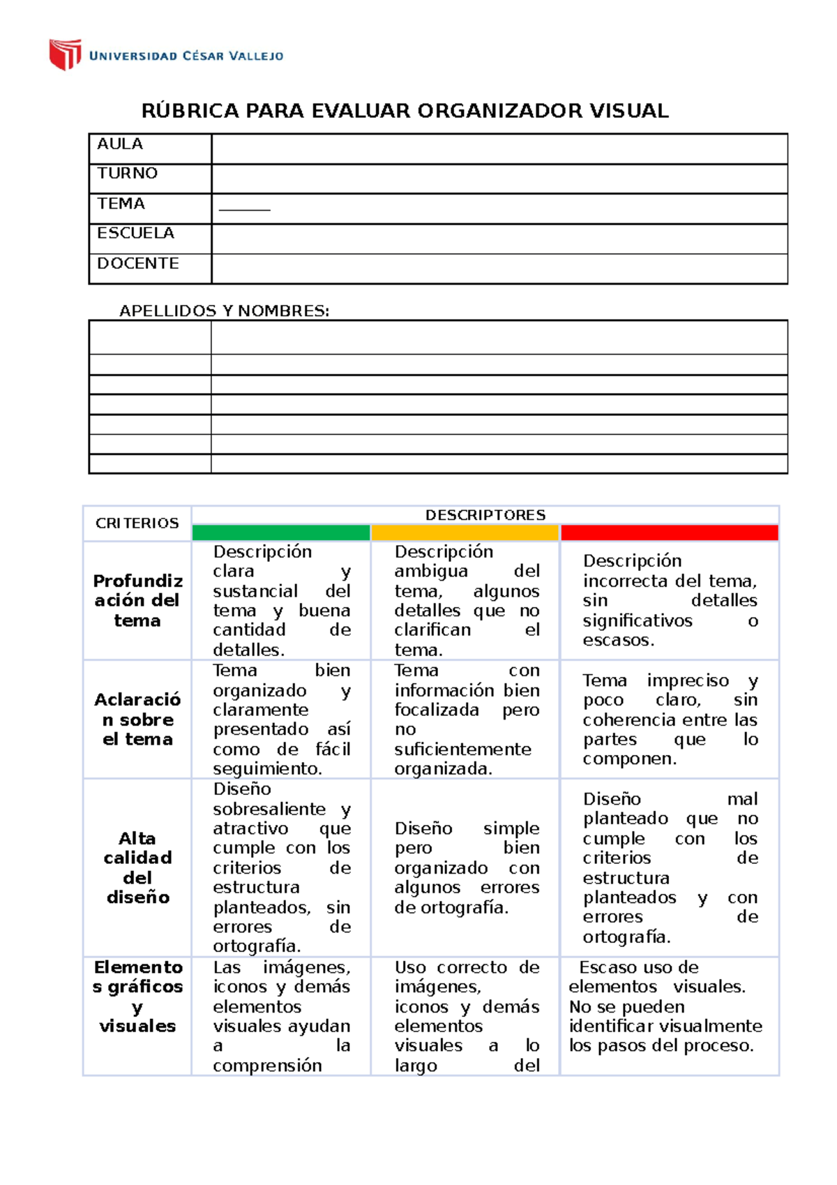 Rúbrica PARA Evaluar Organizador Visual - RÚBRICA PARA EVALUAR ...