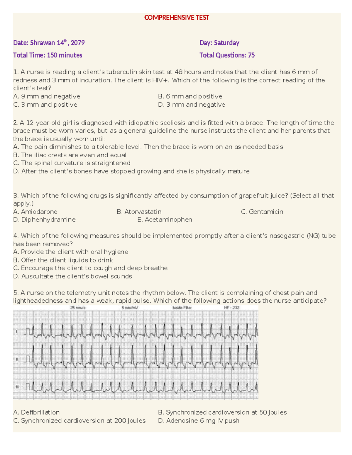 Comprehensive test Question - COMPREHENSIVE TEST Date: Shrawan 14th ...