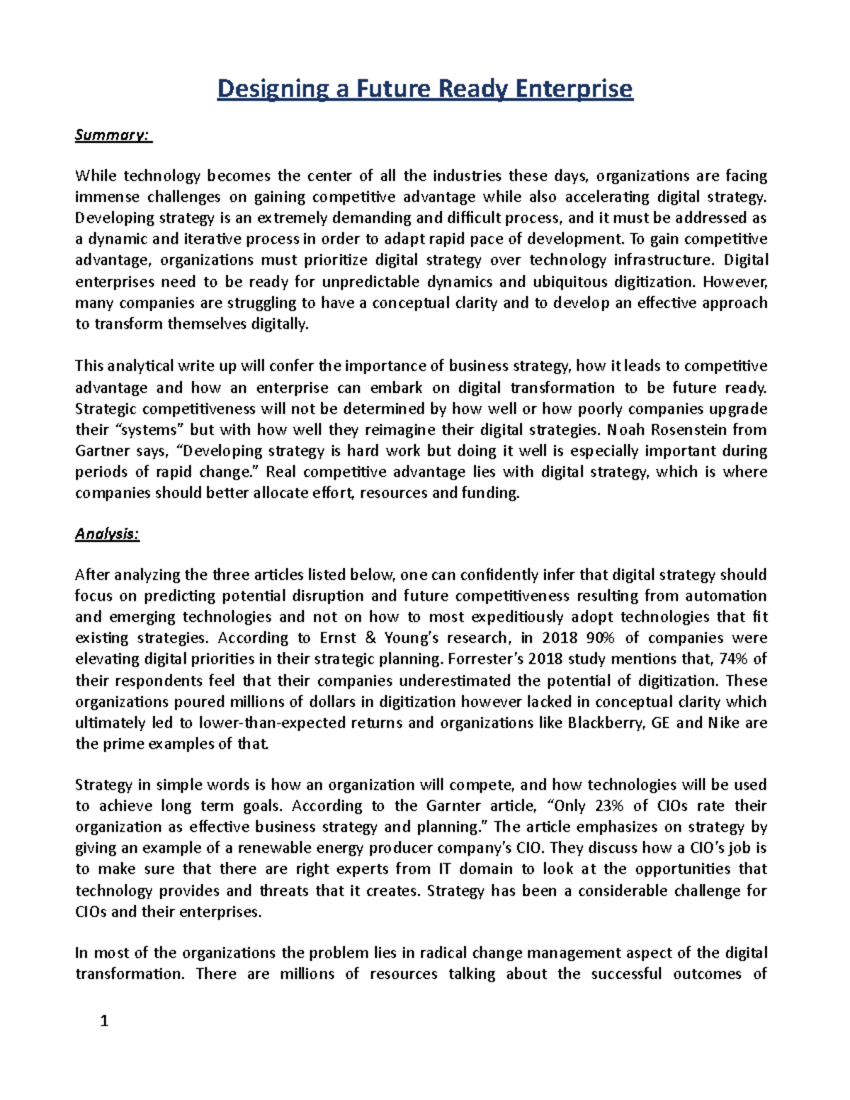 ITWriteup - Analytical Write up - Designing a Future Ready Enterprise ...