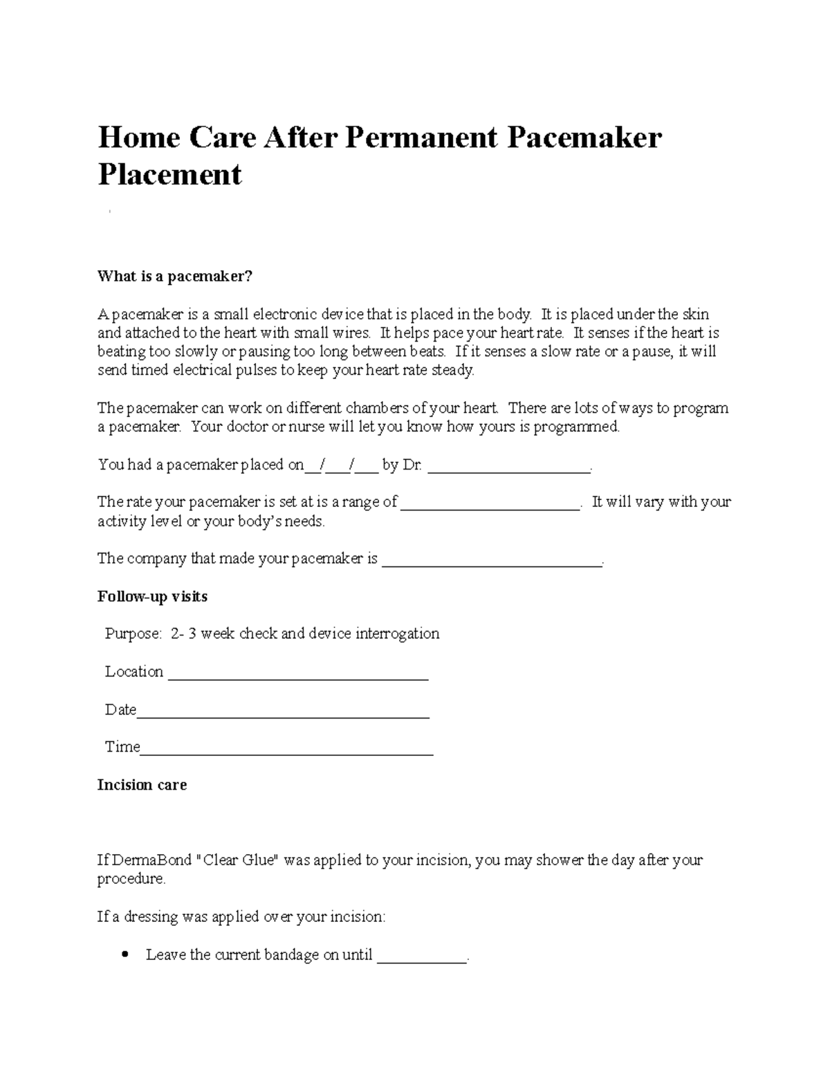 Home Care After Permanent Pacemaker Placement - Home Care After ...