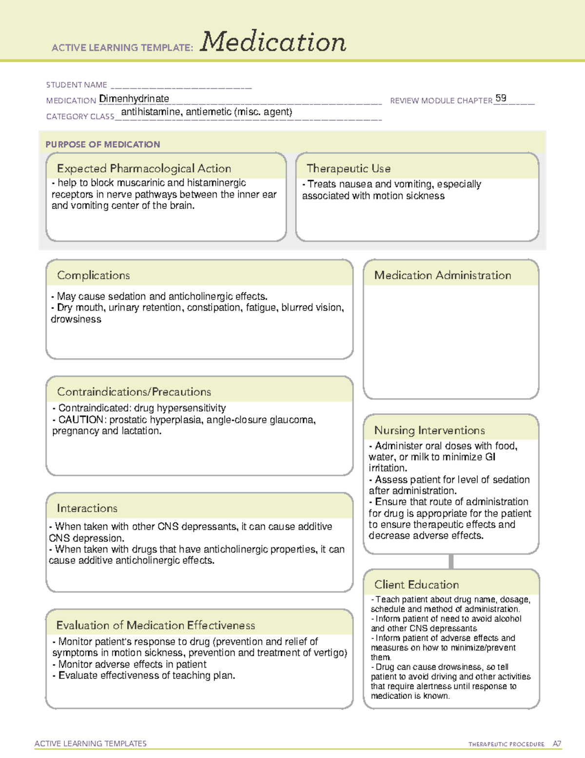 Dimenhydrinate - ch 59 - NURS 125 - Professor Tomasulo. Drugs that ... Dimenhydrinate - ch 59 - NURS 125 - Professor Tomasulo. Drugs that ...