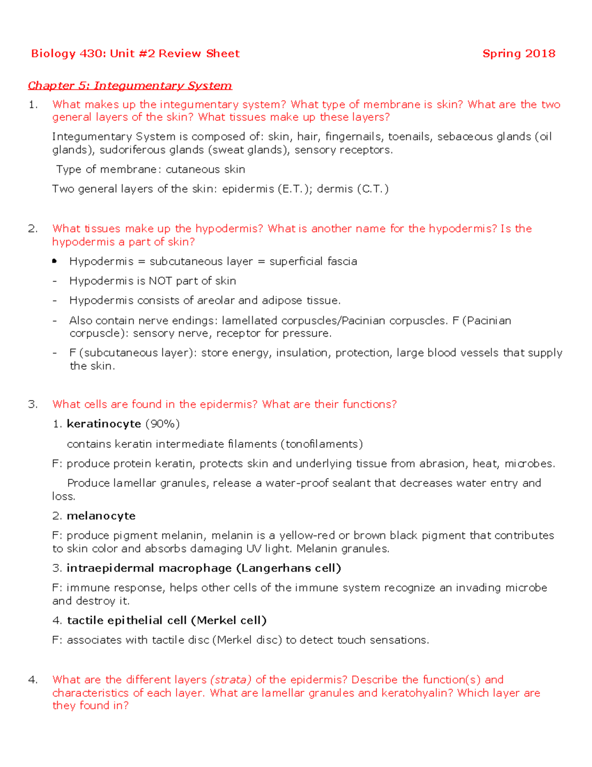B430 Exam 2 Review Sheet 2018 - Biology 430: Unit #2 Review Sheet Spring 2018 Chapter 5: - Studocu