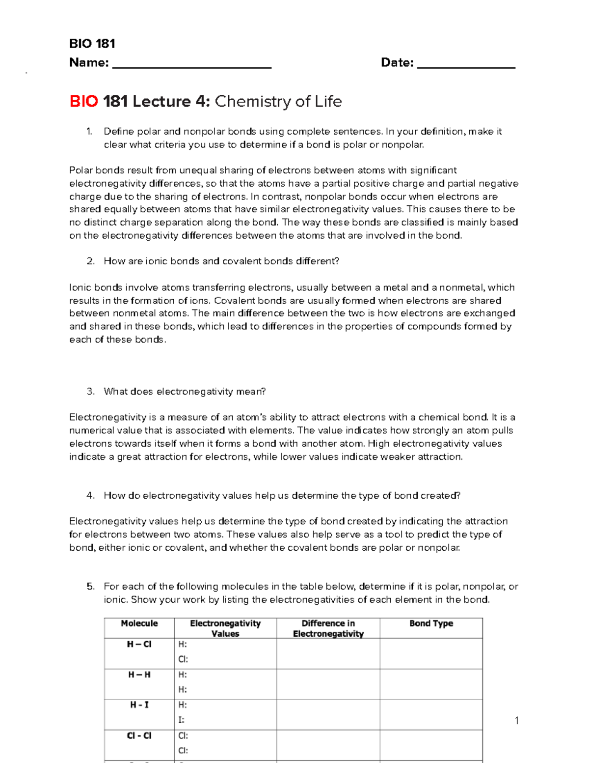 Copy of BIO 181 Chemistry of Life In-Class Participation Worksheet ...