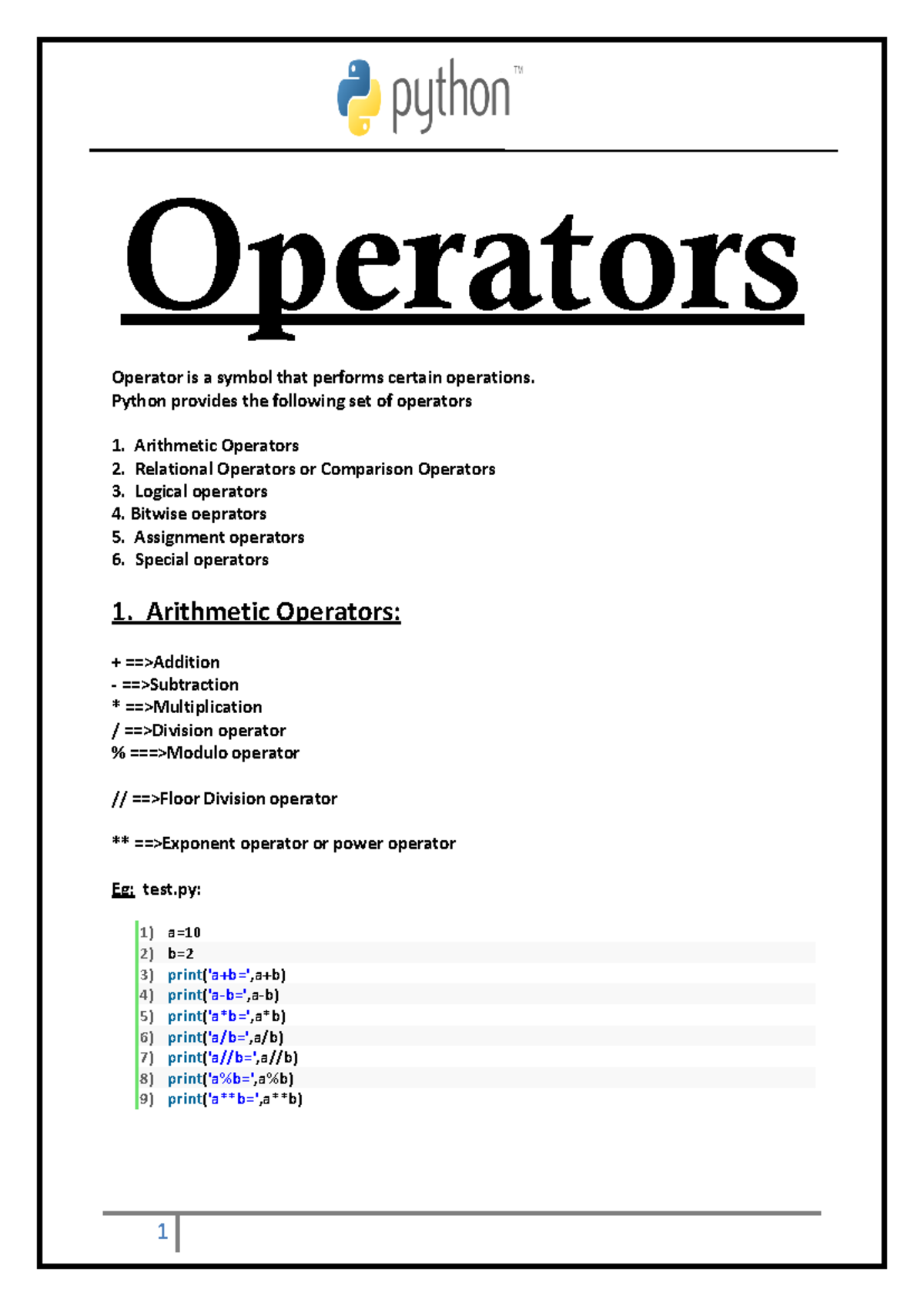 2 Python Operators Part 2 Operators Operator Is A Symbol