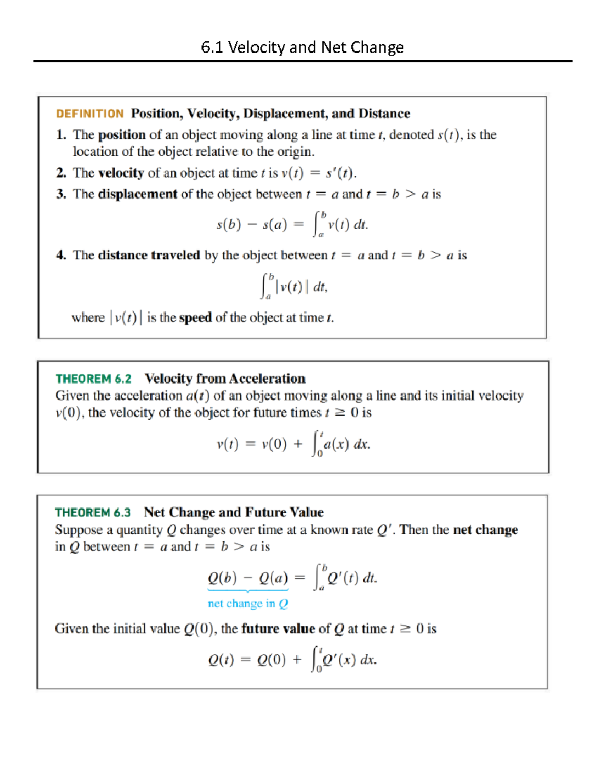 6.1 Net Change and Velocity - 6 Velocity and Net Change Chapter 6 ...