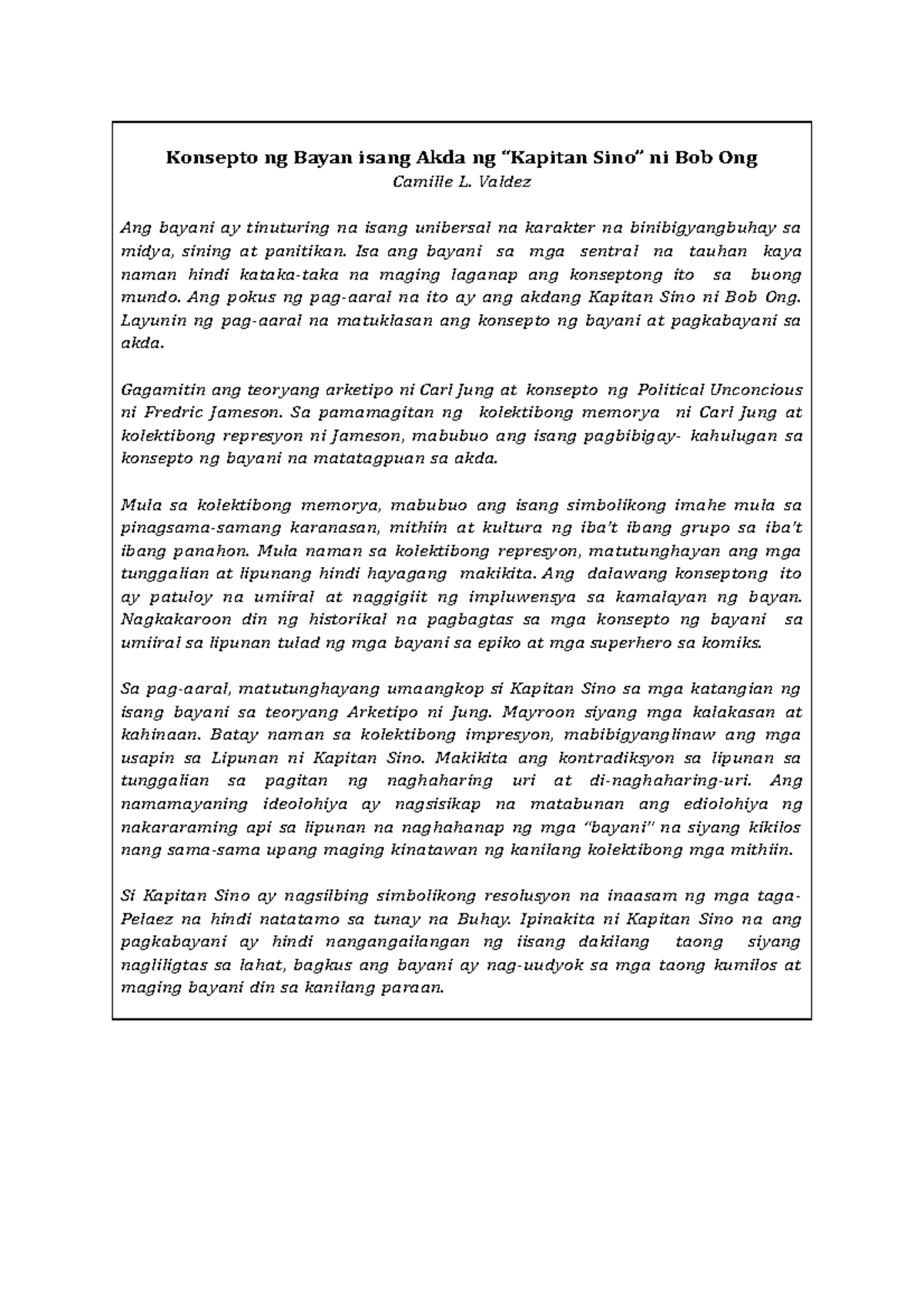 Kapitan SINO - n/a - Konsepto ng Bayan isang Akda ng “Kapitan Sino” ni ...