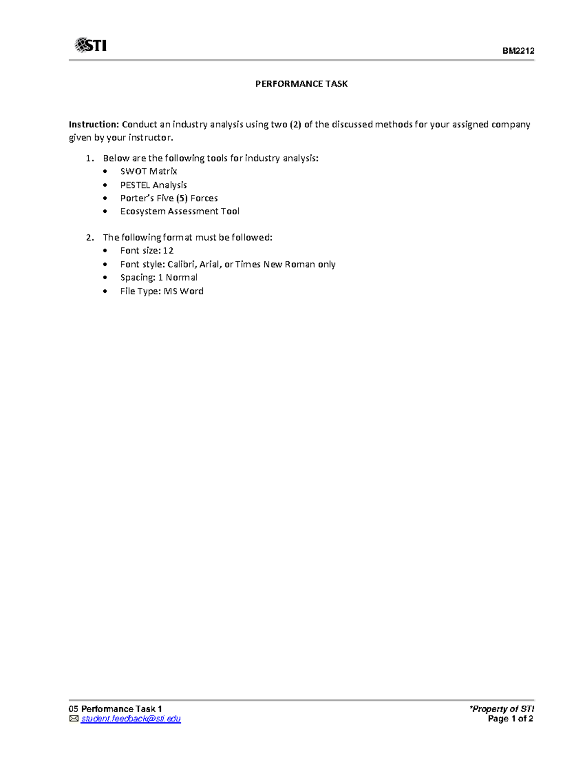 05 Performance Task 1 - BM 05 Performance Task 1 *Property of STI ...