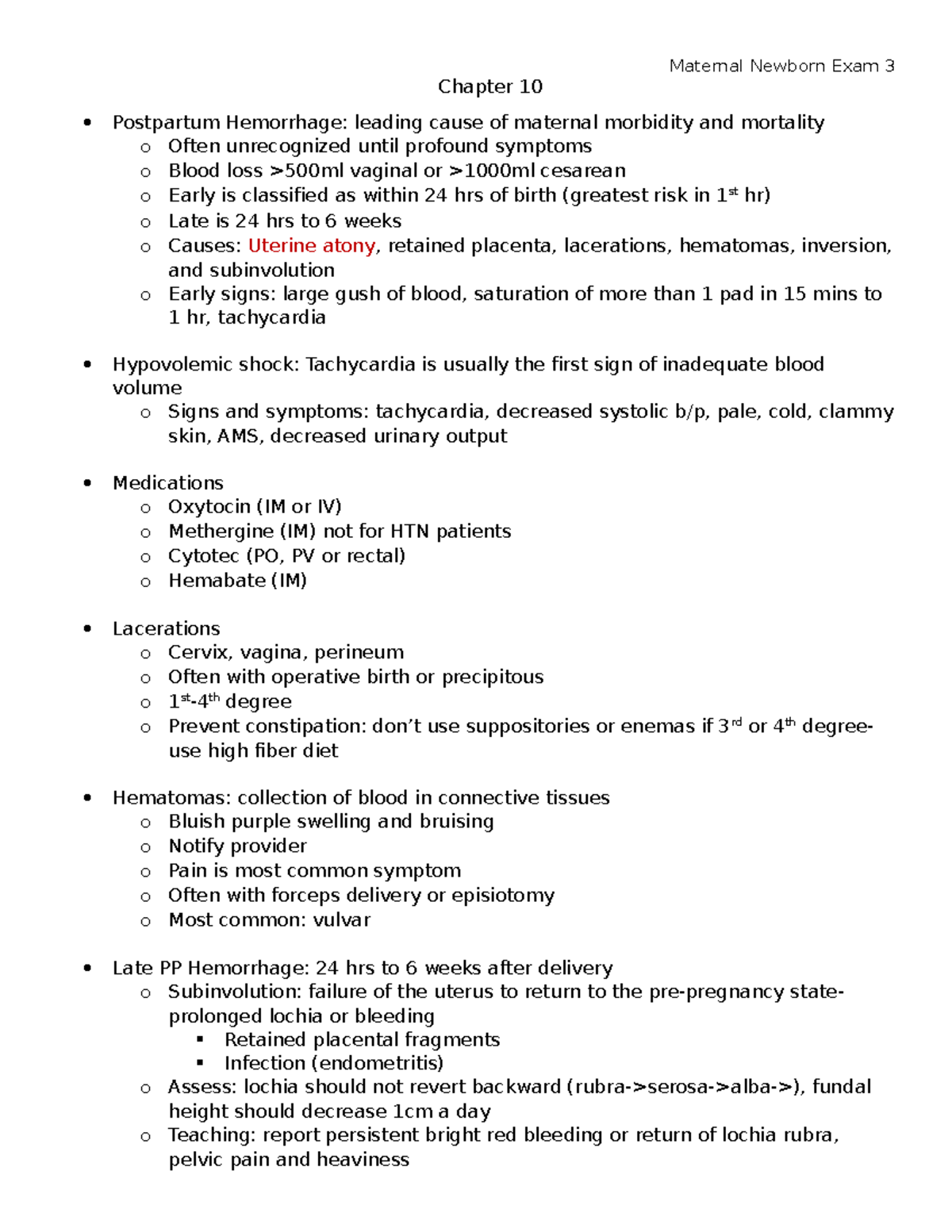 Maternity Chapters 10 and 12 - Chapter 10 Postpartum Hemorrhage ...