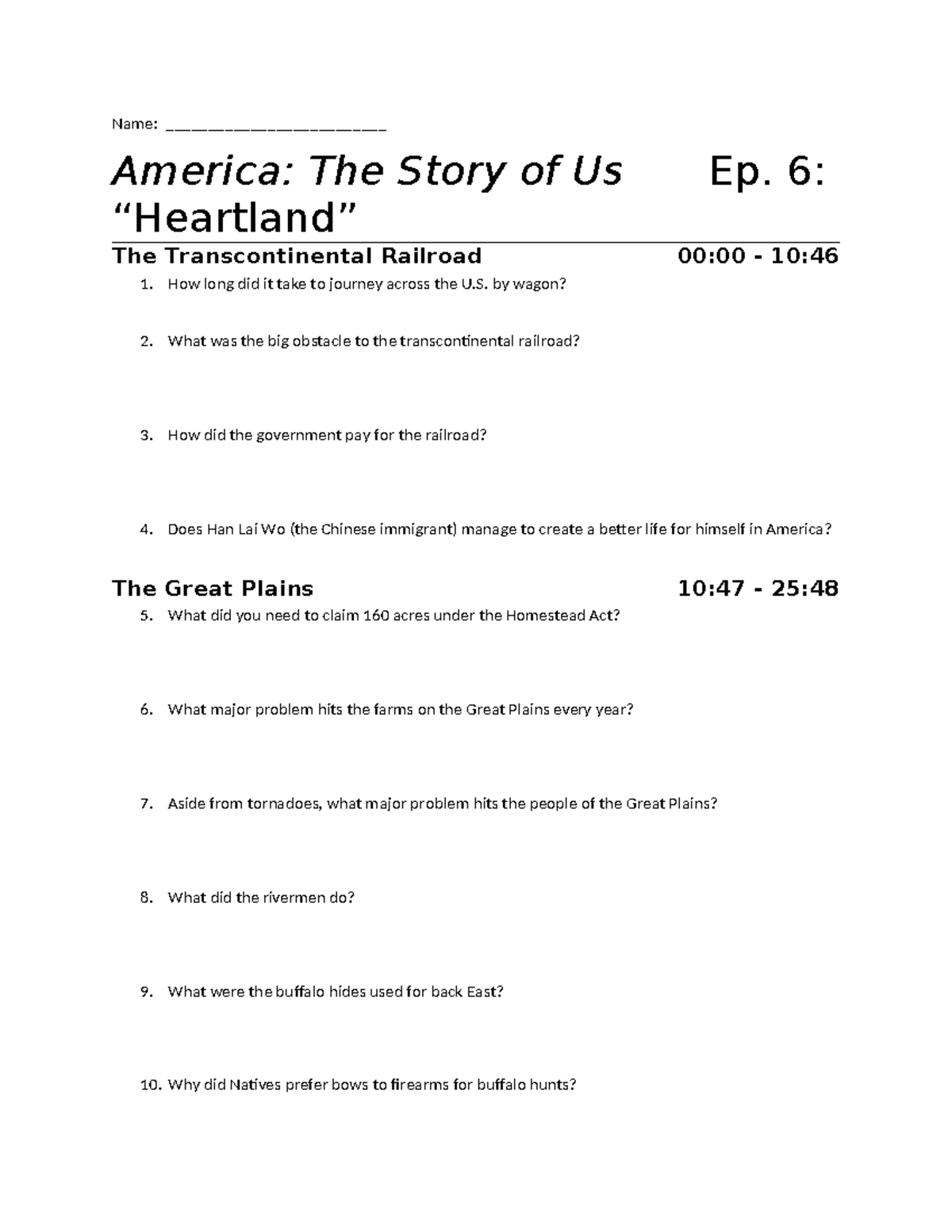America Story of US Heartland Guided Notes - Name ...