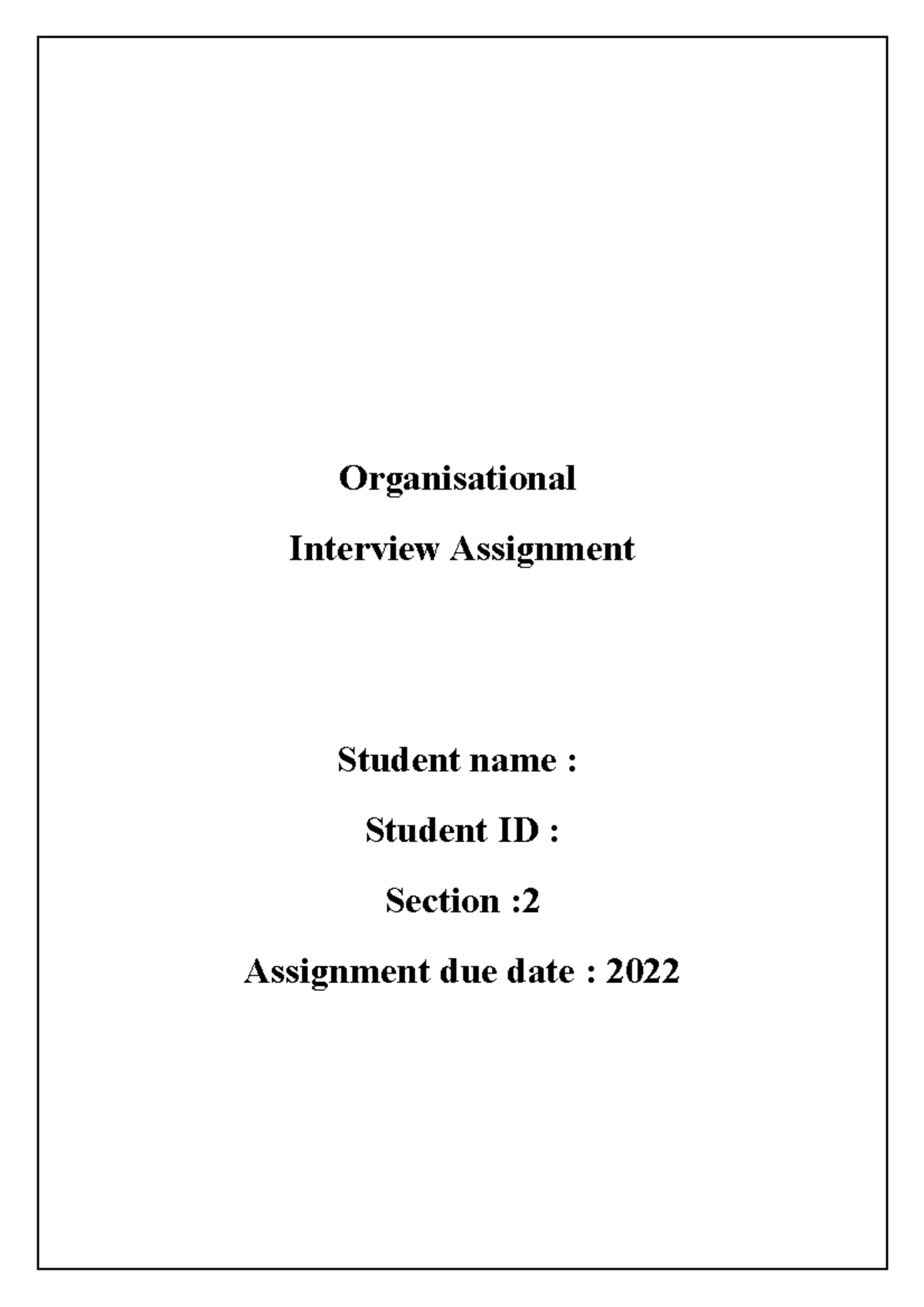 OB, interview assignment - BUS8375 - Conestoga College - Studocu