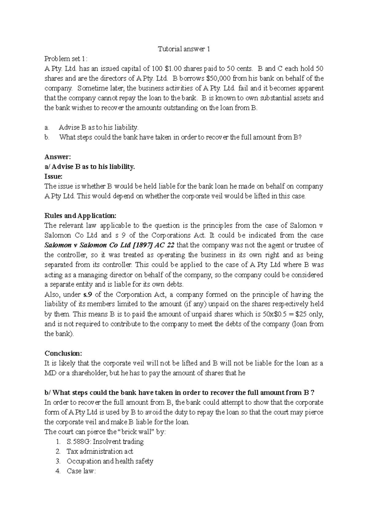 Tutorial answer 1 - useful for exam - Tutorial answer 1 Problem set 1 ...