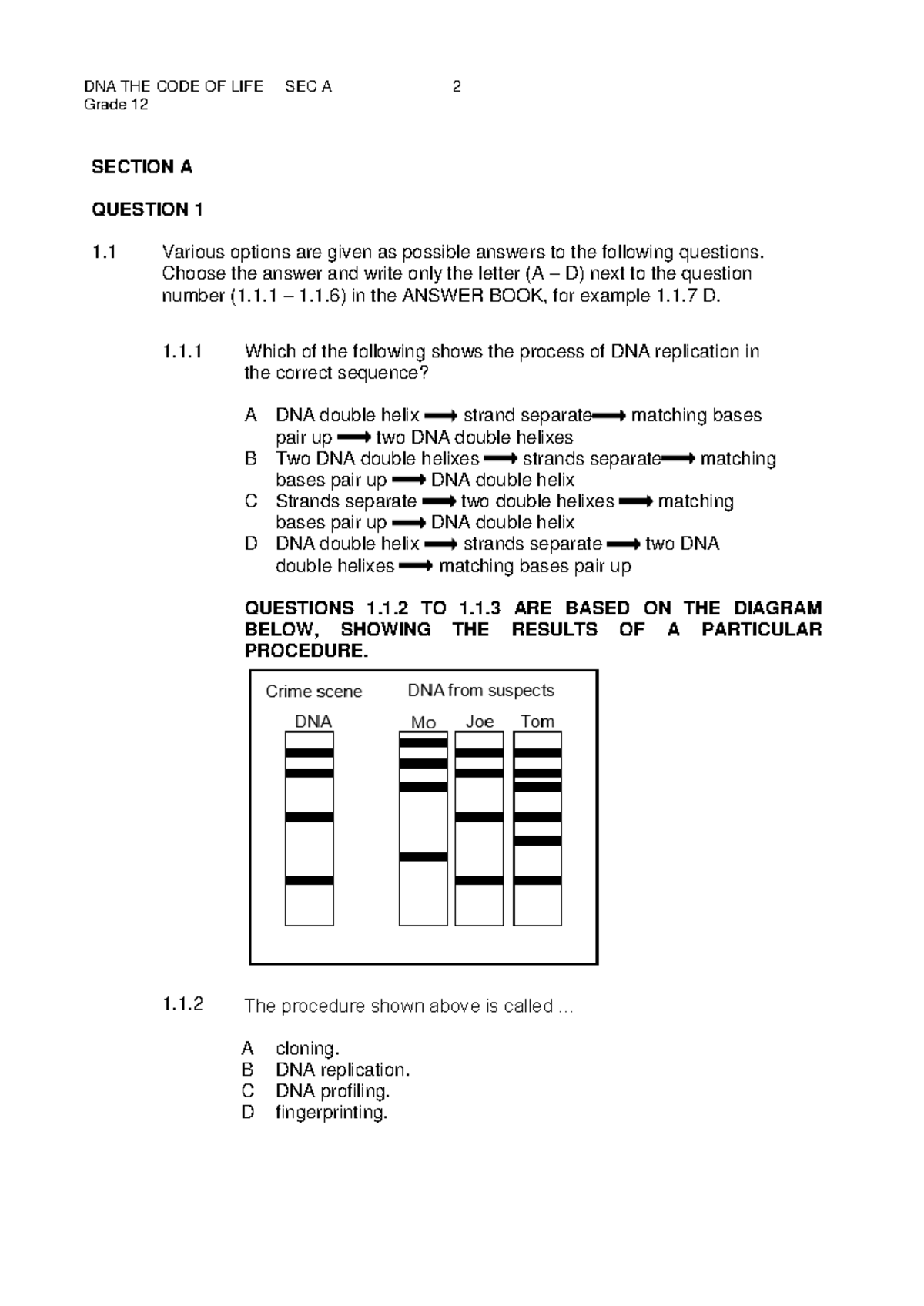 1-Gr 12 DNA Section A - Notes - Grade 12 SECTION A QUESTION 1 1 Various ...