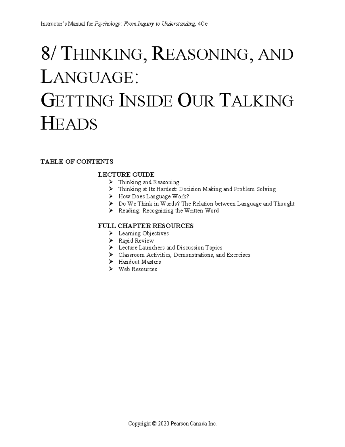 Ch. 8 Thinking, Reasoning, AND Language - Getting Inside OUR Talking ...