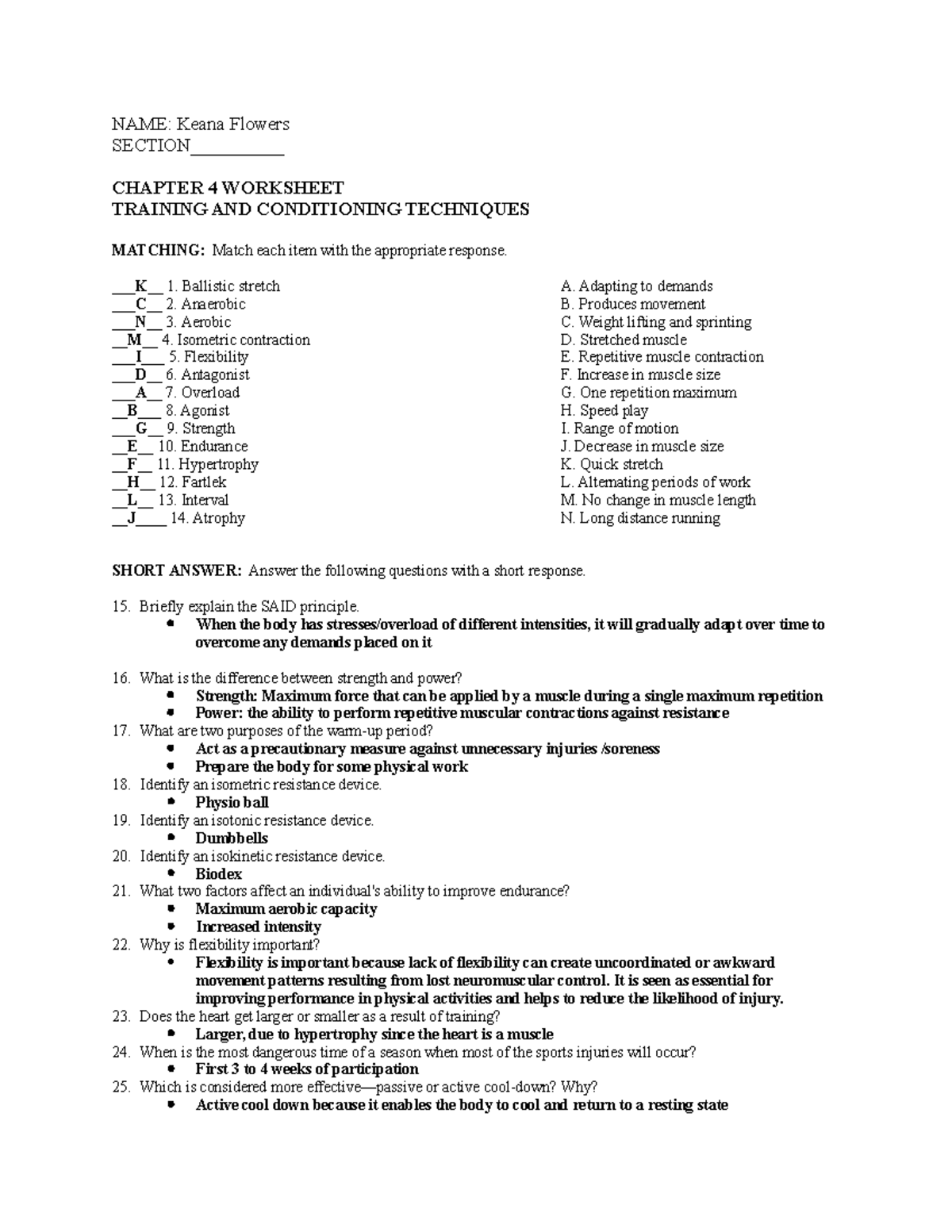 Chapter 4 worksheet - NAME: Keana Flowers SECTION__________ CHAPTER 4 ...