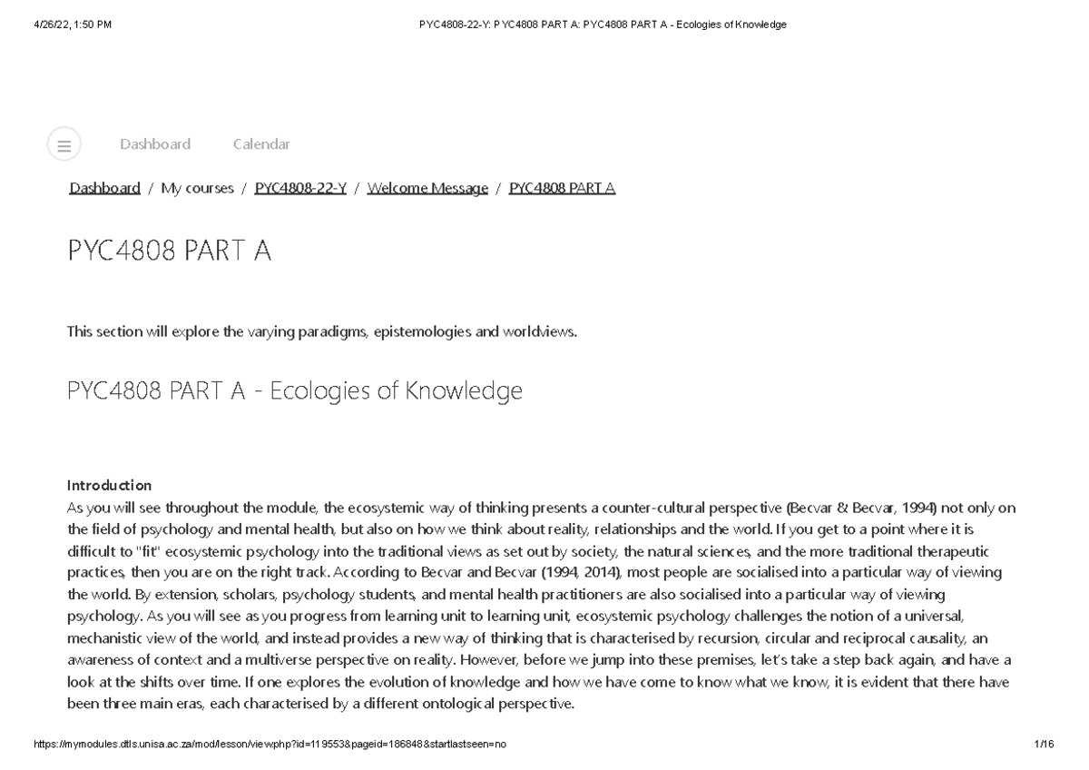 PYC4808-22-Y PYC4808 PART A PYC4808 PART A - Ecologies of Knowledge - PYC4808 PART A This ...