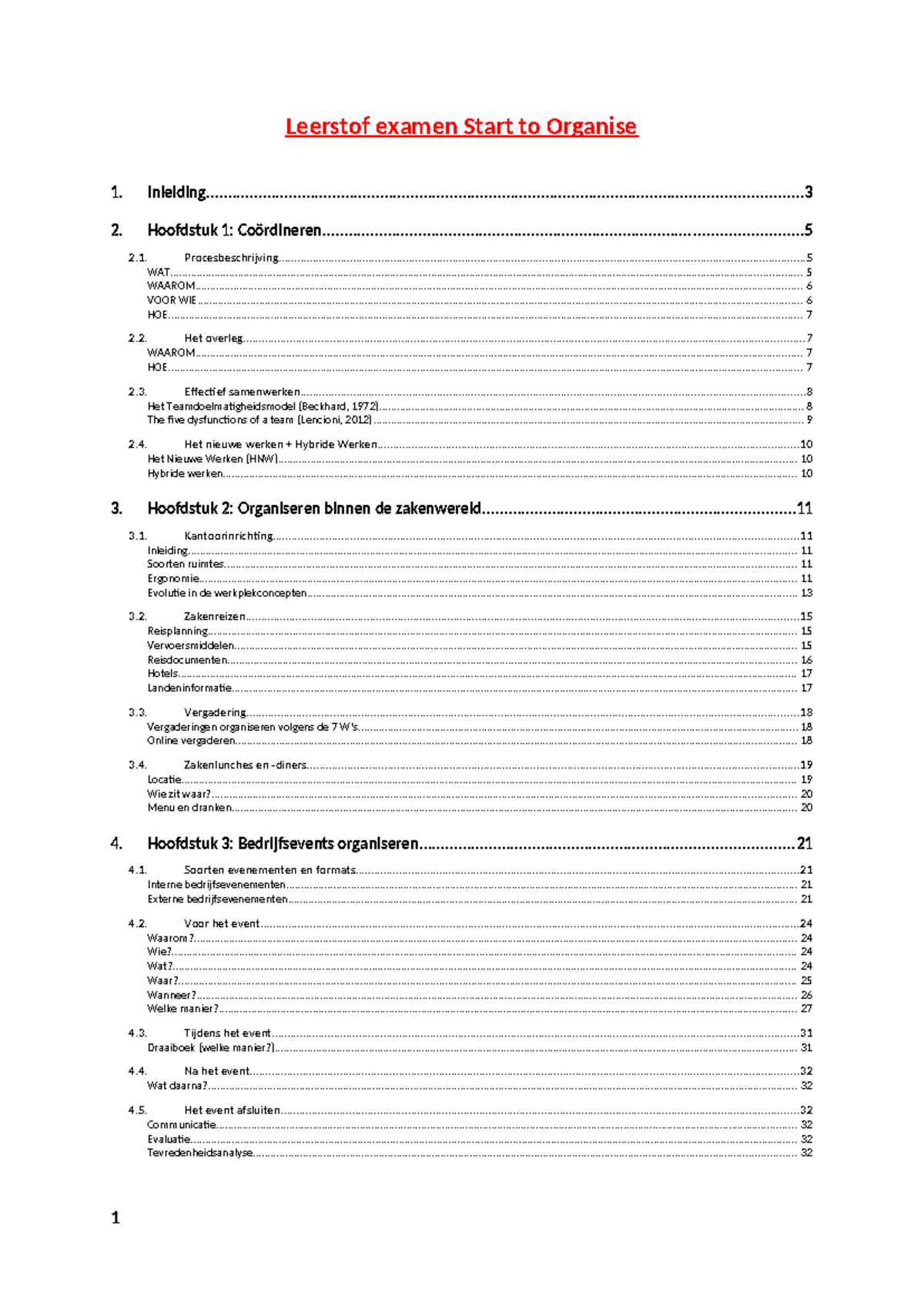 Leerstof examen Start to Organise - Leerstof examen Start to Organise - Studocu