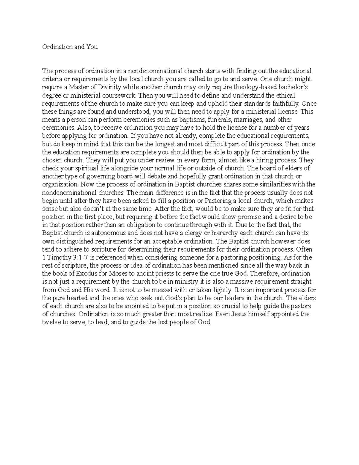 Ordination and You - Assignment - Ordination and You The process of ...