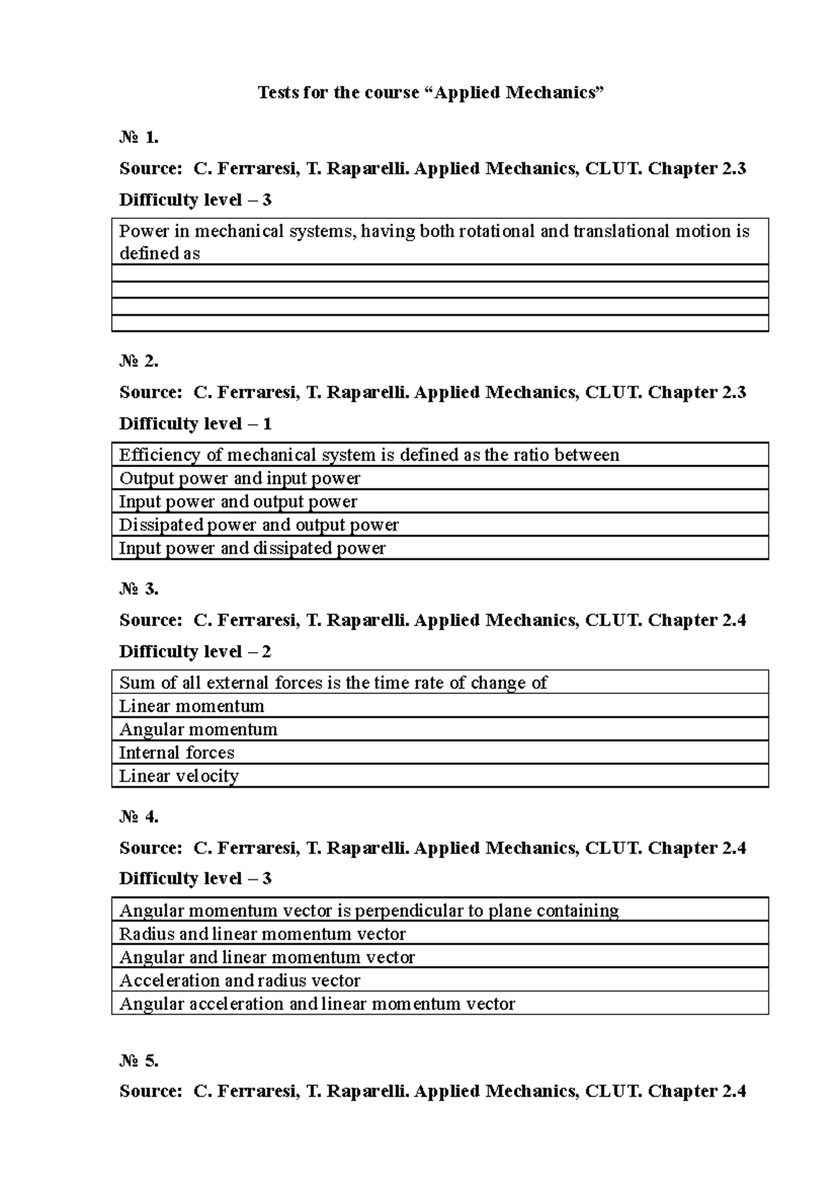 2.Applied Mechanics - Machine learning - Tests for the course “Applied ...