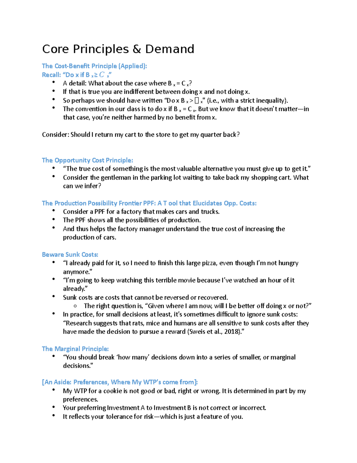 Core Principles - Prof. was David Burk - Core Principles & Demand The Cost-Benefit Principle ...