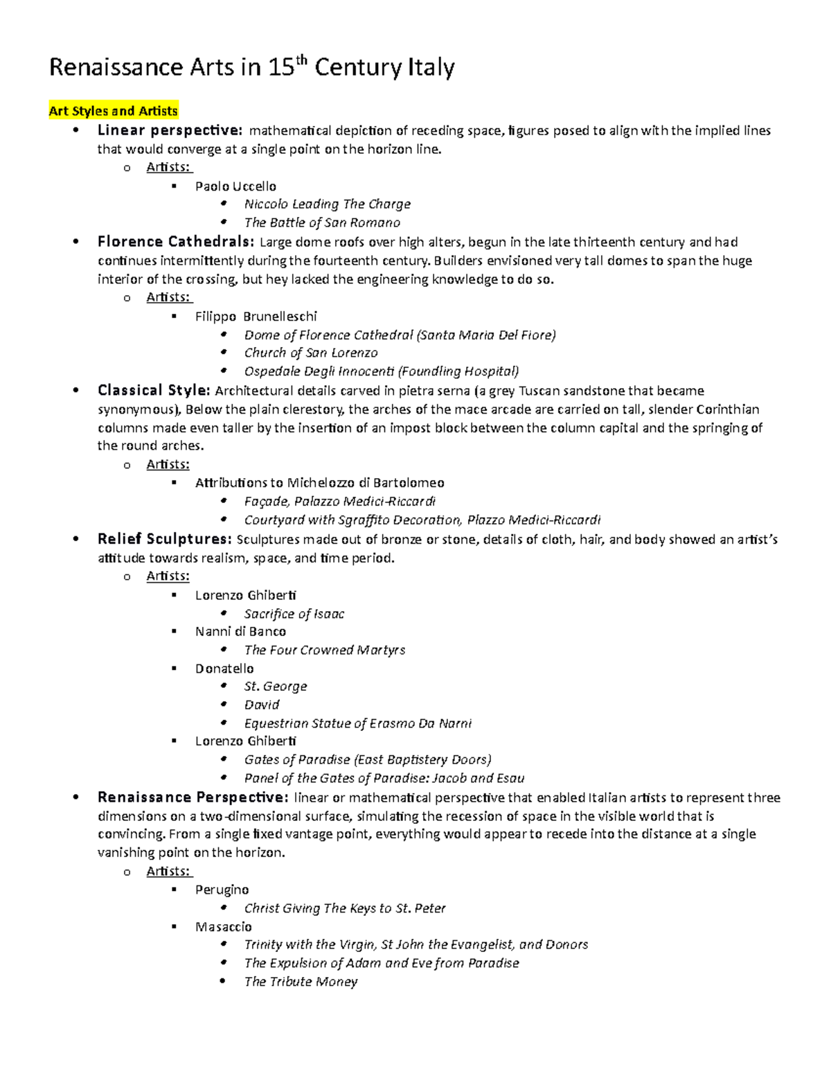 Renaissance Arts in 15th Century Italy - Renaissance Arts in 15 th ...