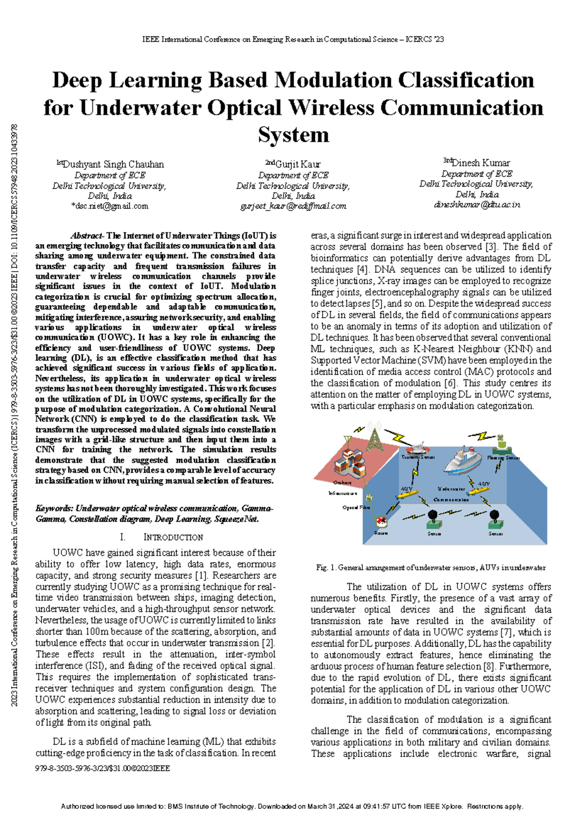 Deep Learning Based Modulation Classification For Underwater Optical