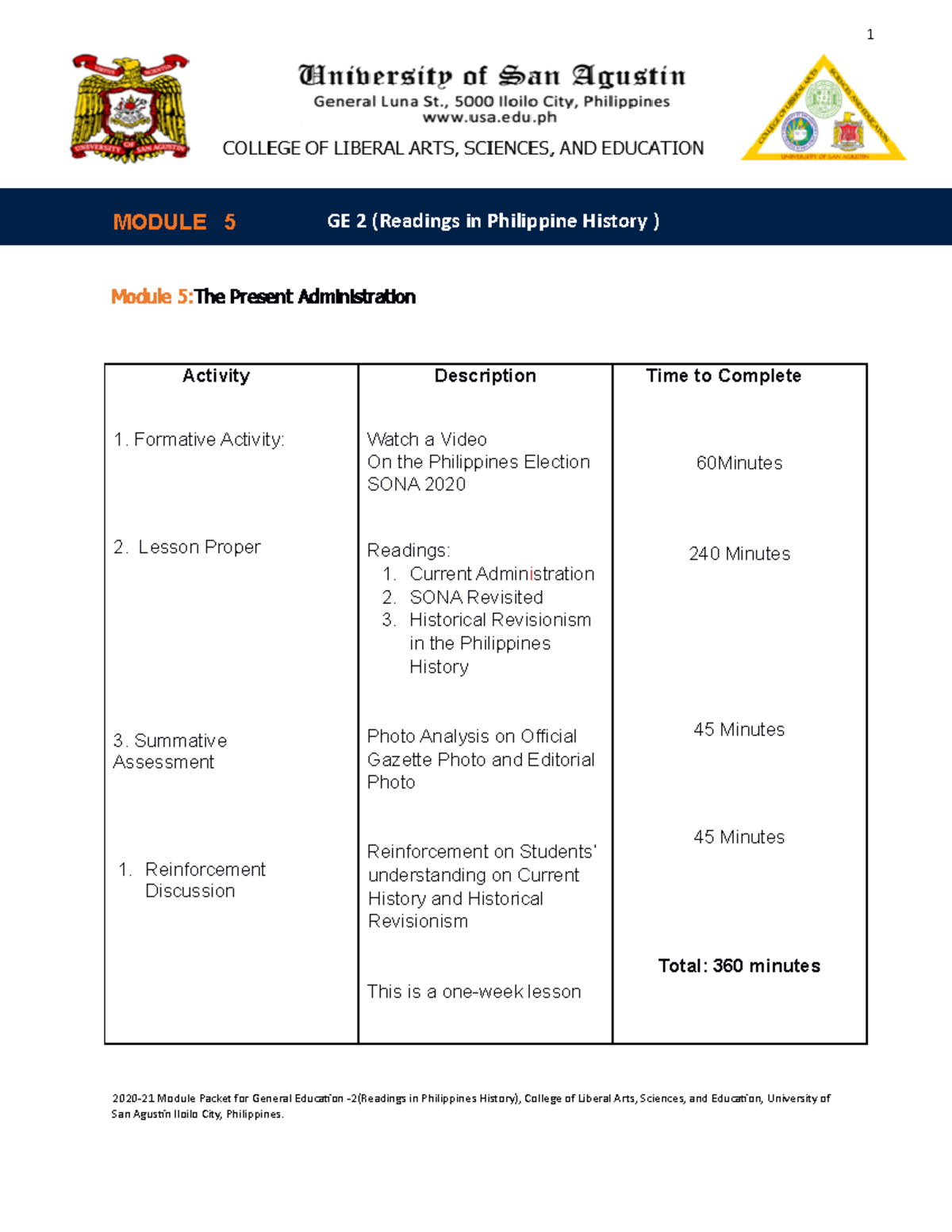GE 2 Module 5 - none - MODULE 5 GE 2 (Readings in Philippine History ...