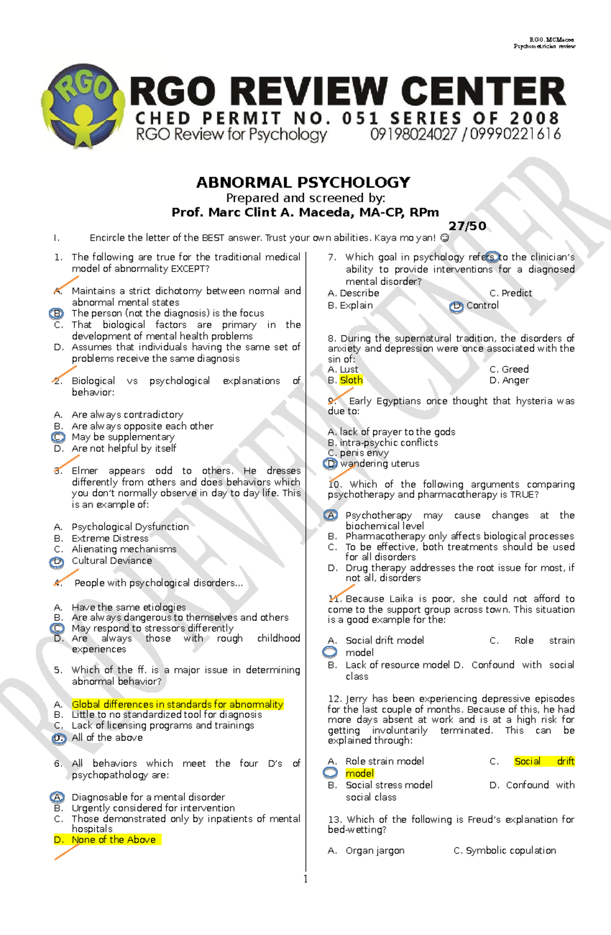 Abnormal Psychology DX EXAM - Psychometrician review ABNORMAL ...
