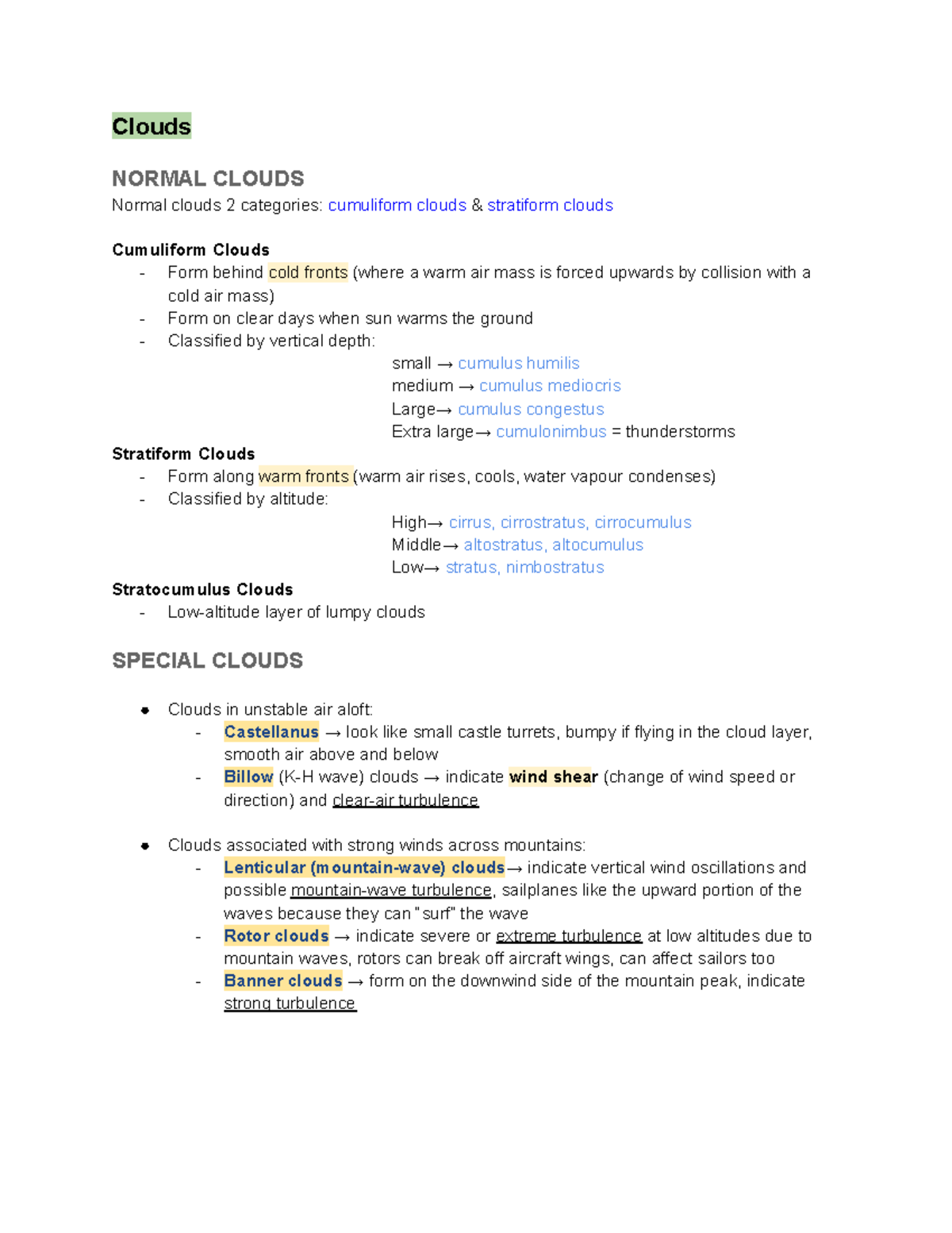 ATSC113 - Notes - Clouds NORMAL CLOUDS Normal clouds 2 categories ...