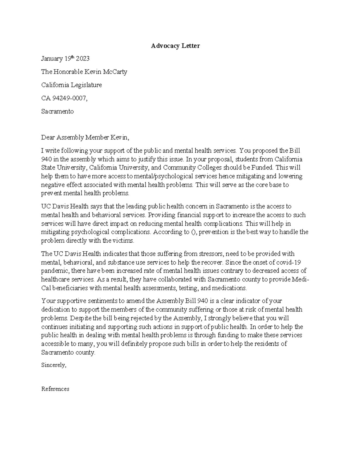 Week 3 Summative Assessment - Advocacy Letter January 19th 2023 The ...